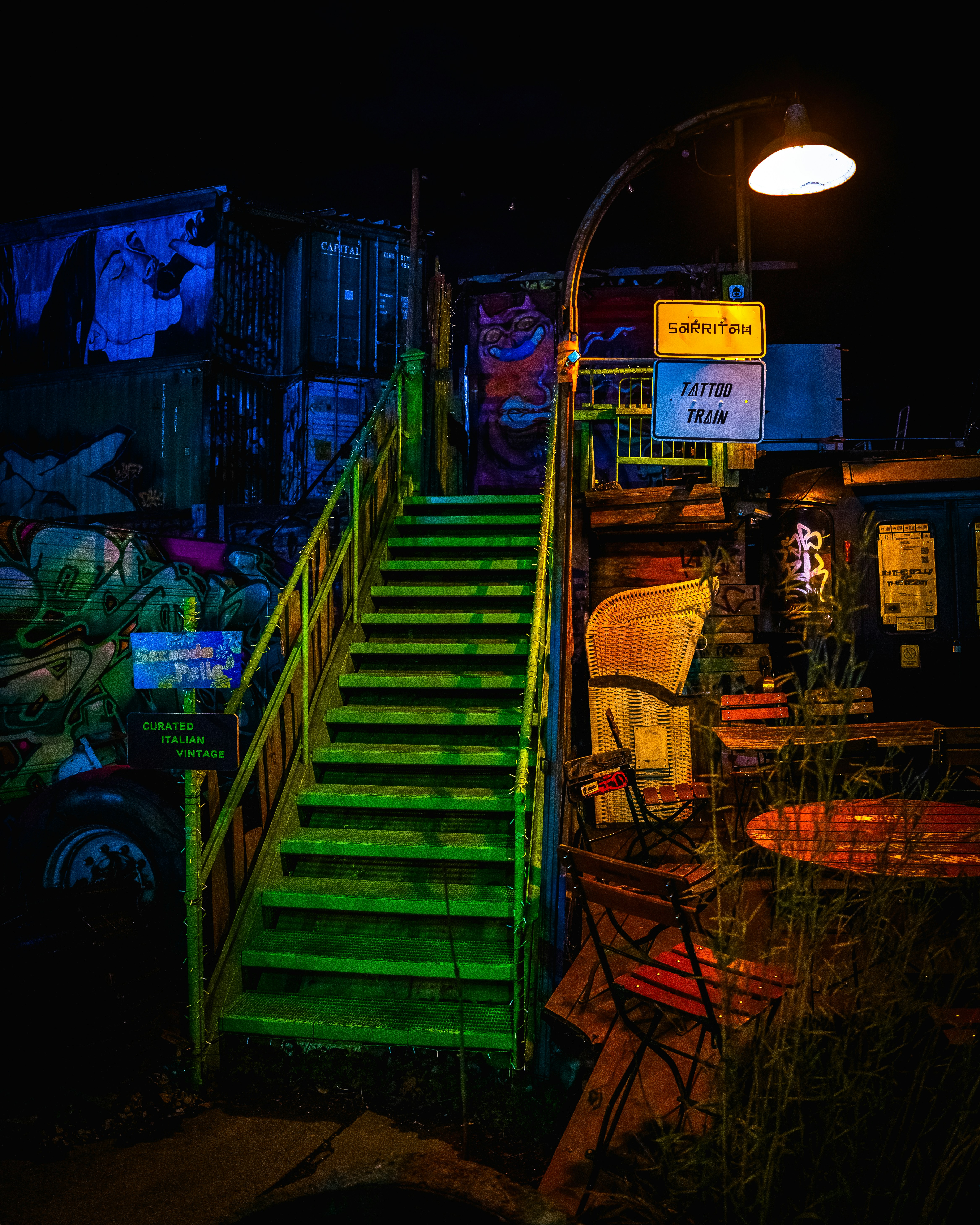 Neon Staircase to a Night Market