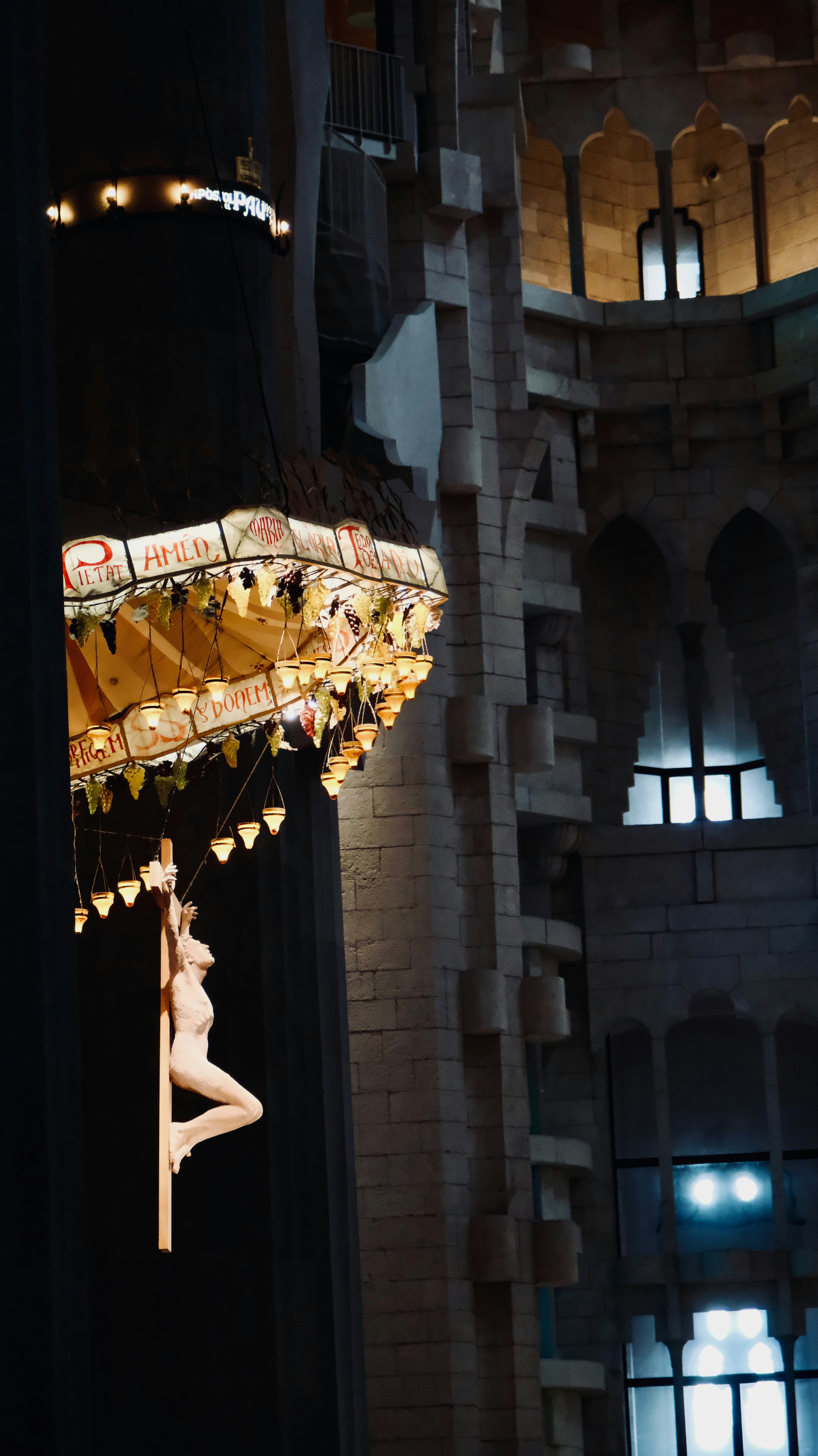 Suspended Angel: Lanterns, Lace, and Architecture in a Velvet Night