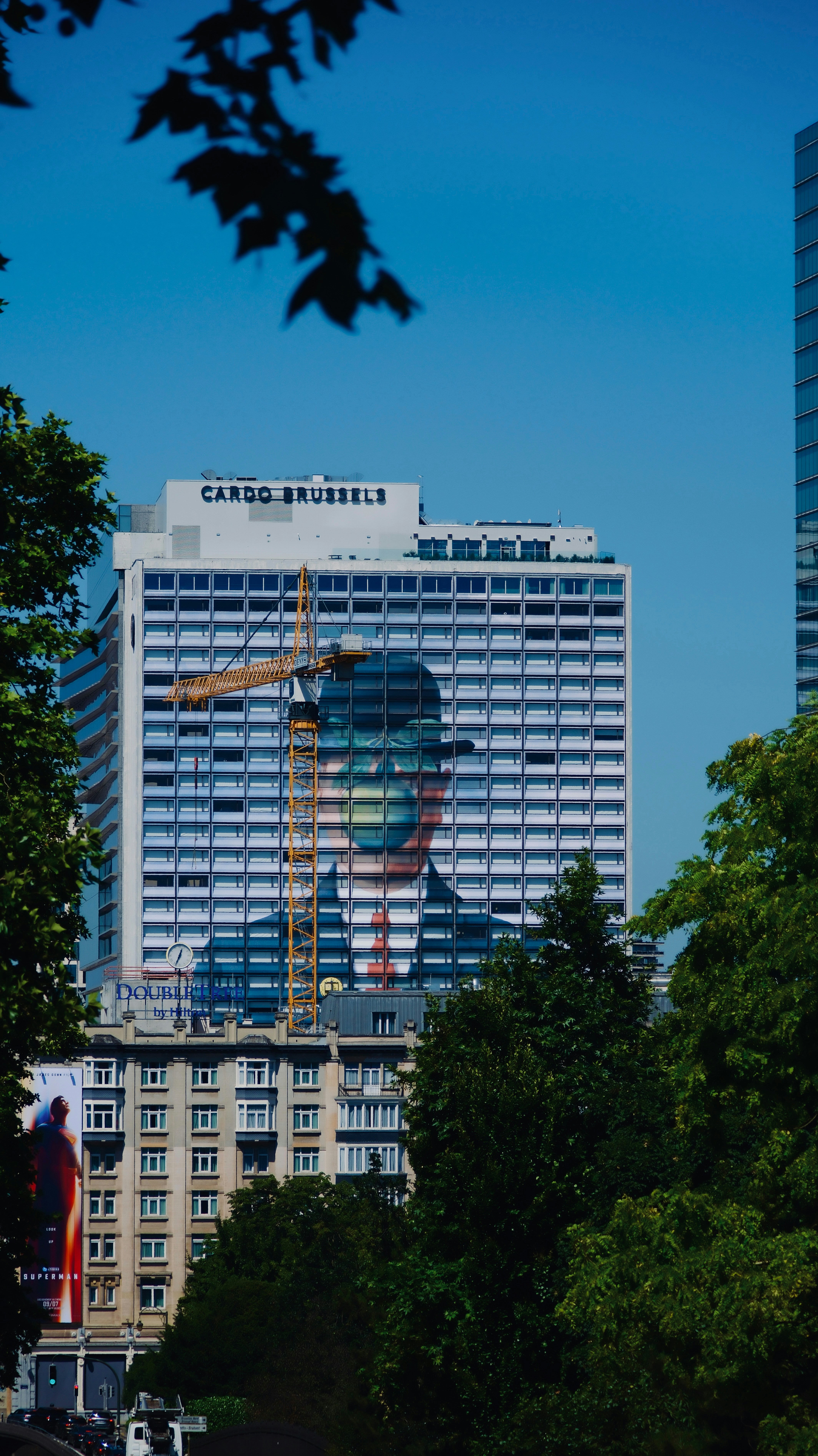 Crane Portrait: A Giant Mask Emerges from the Brussels Skies