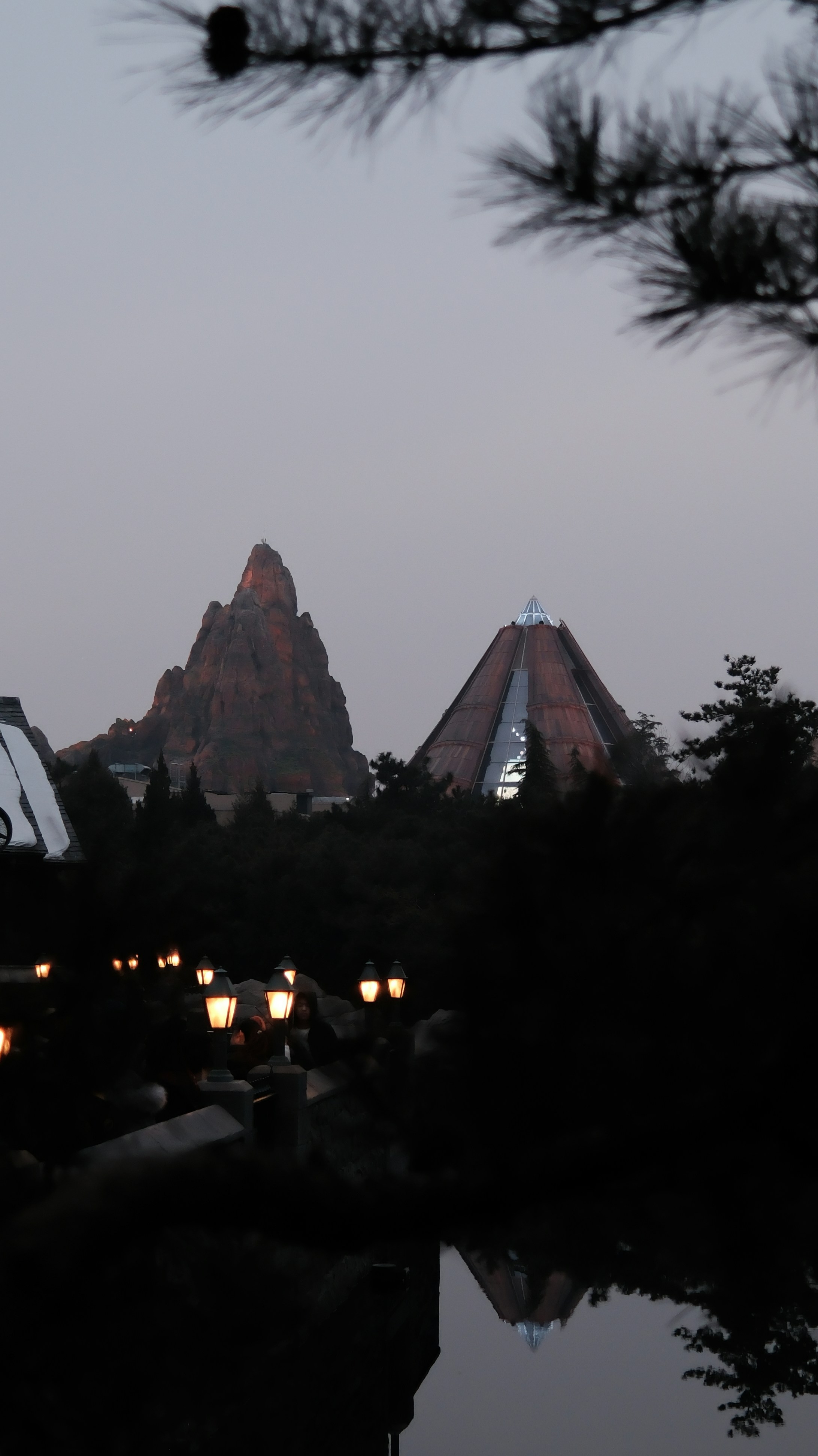 Twin Peaks in Twilight: A Moonlit Resort Silhouette