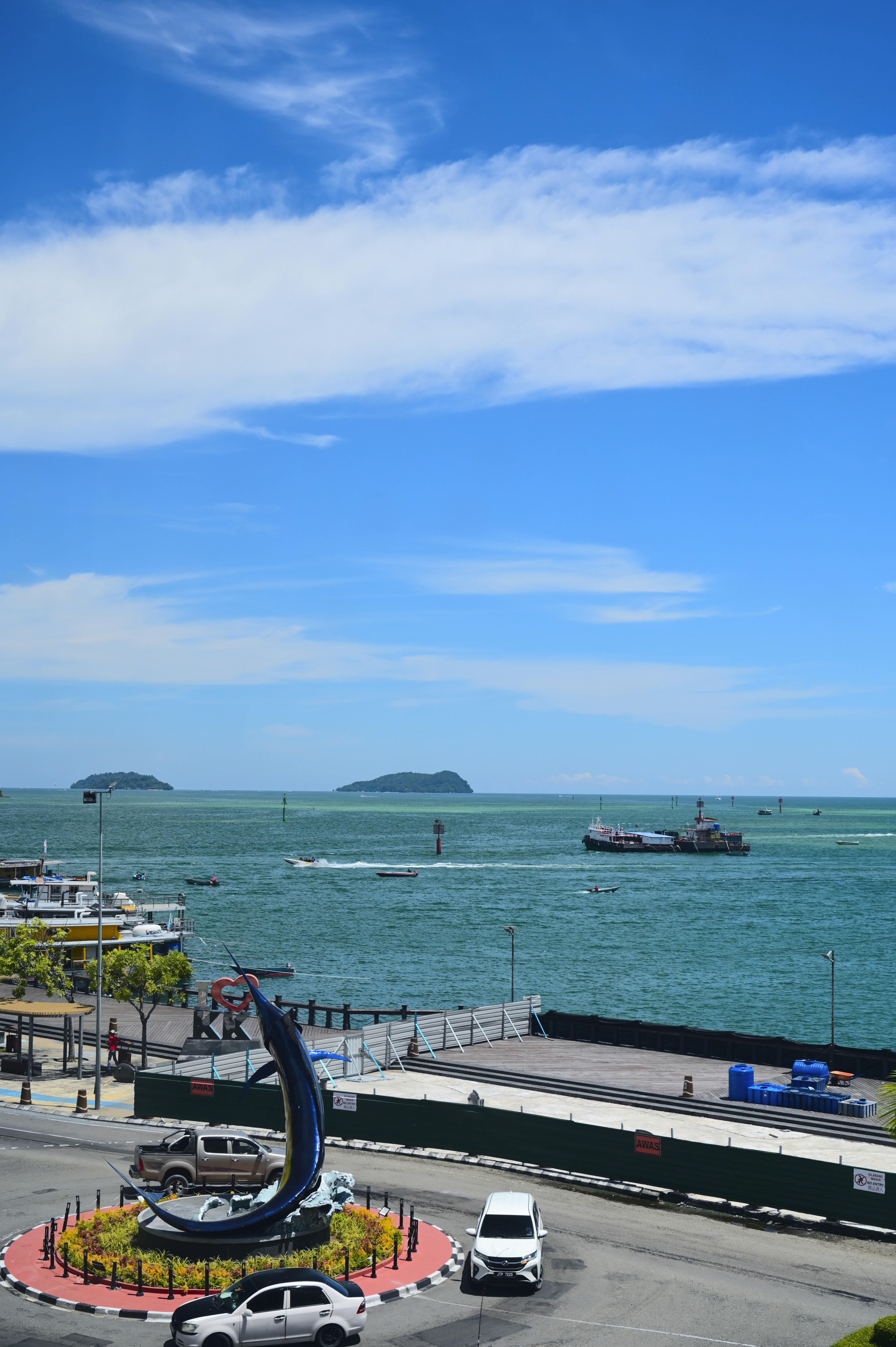 Coastal Roundabout beneath a Clear Sky