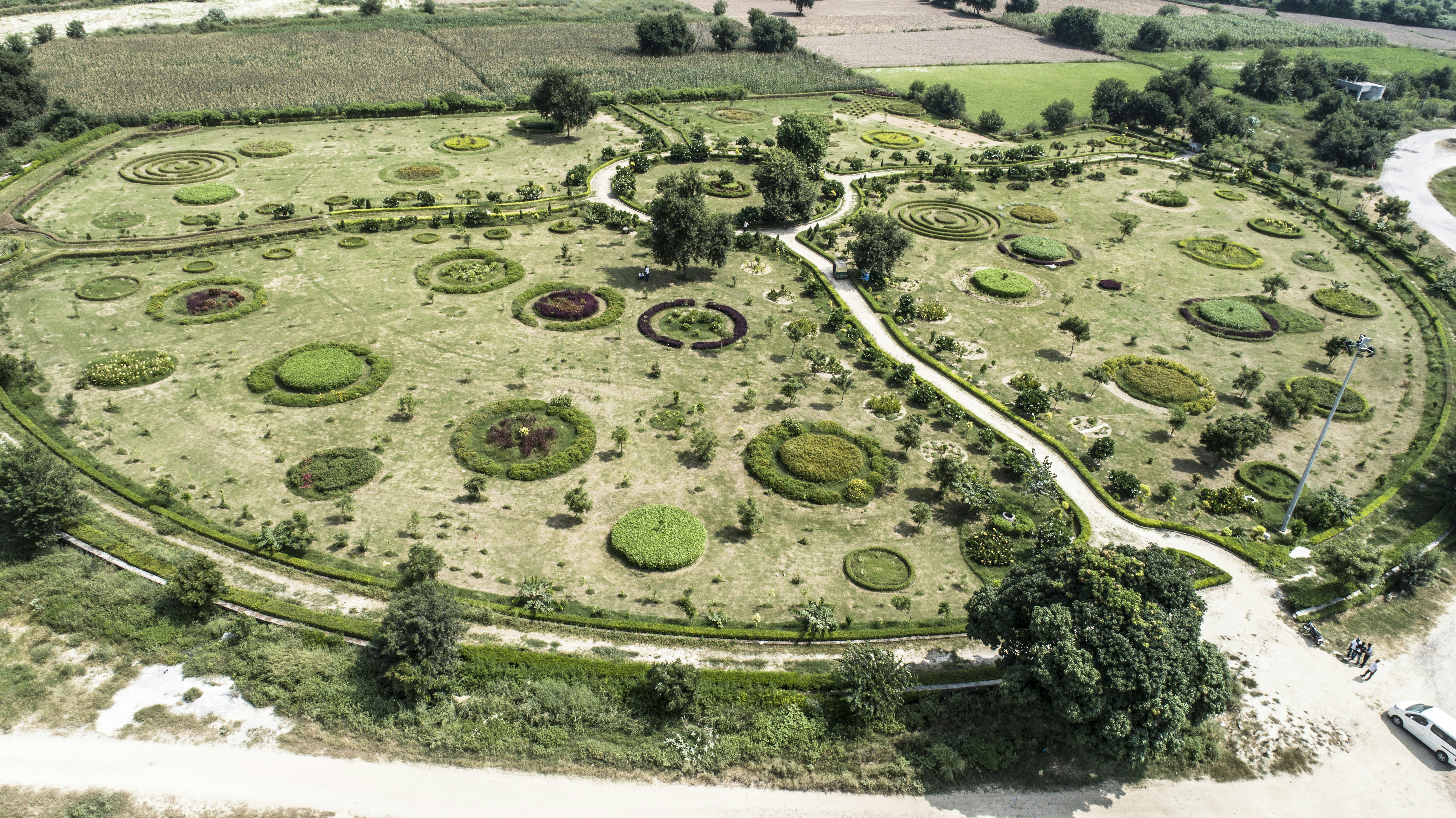 Circular Garden Labyrinth from Above: A Geometric Landscape