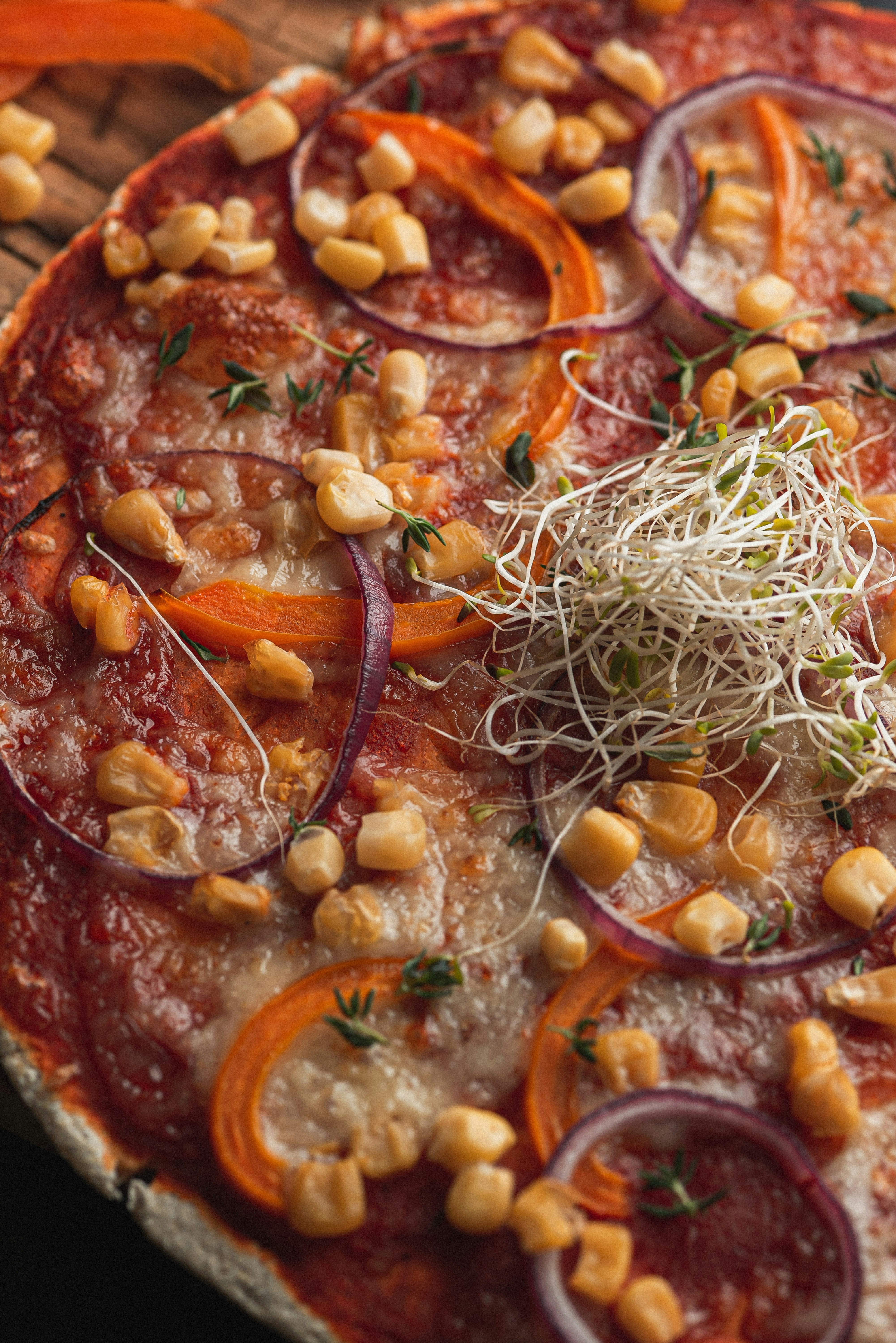 Tangy Peppercorn Pizza with Microgreens Crown