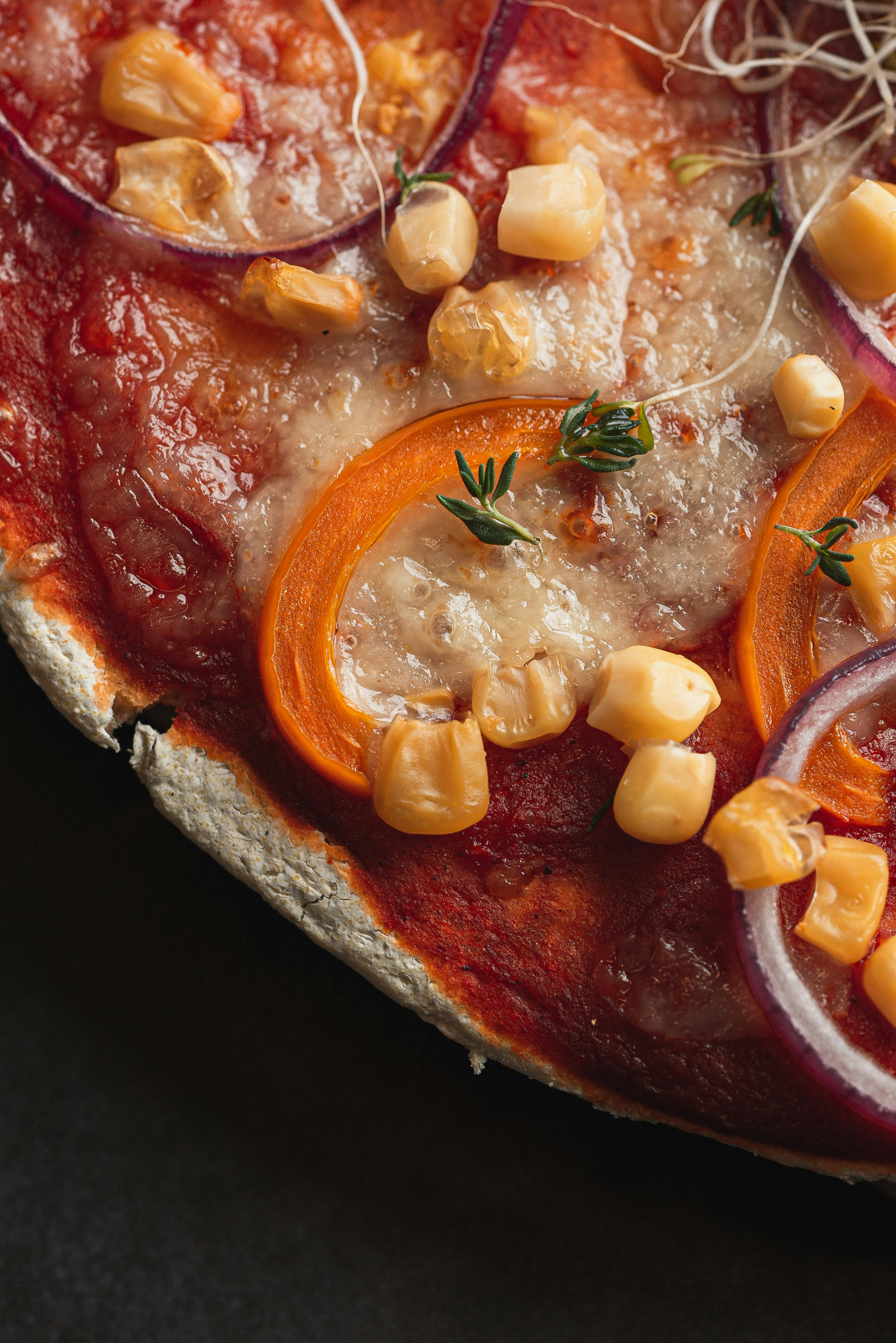Savory Pizza Slice: Anchors of Cheddar Corn and Citrus Onion