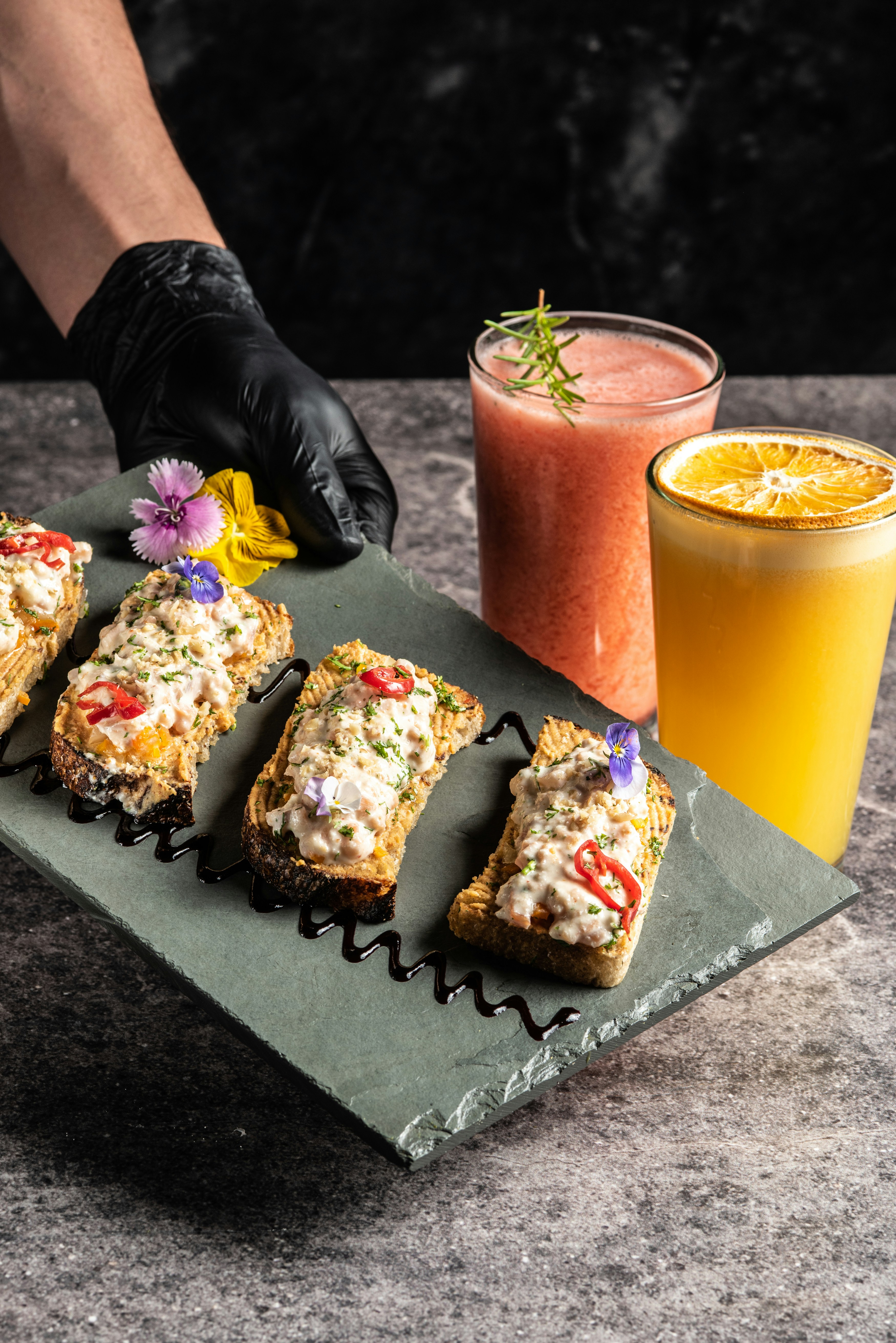 Gourmet Slate: Savory Tapas Bite with Citrus Duo