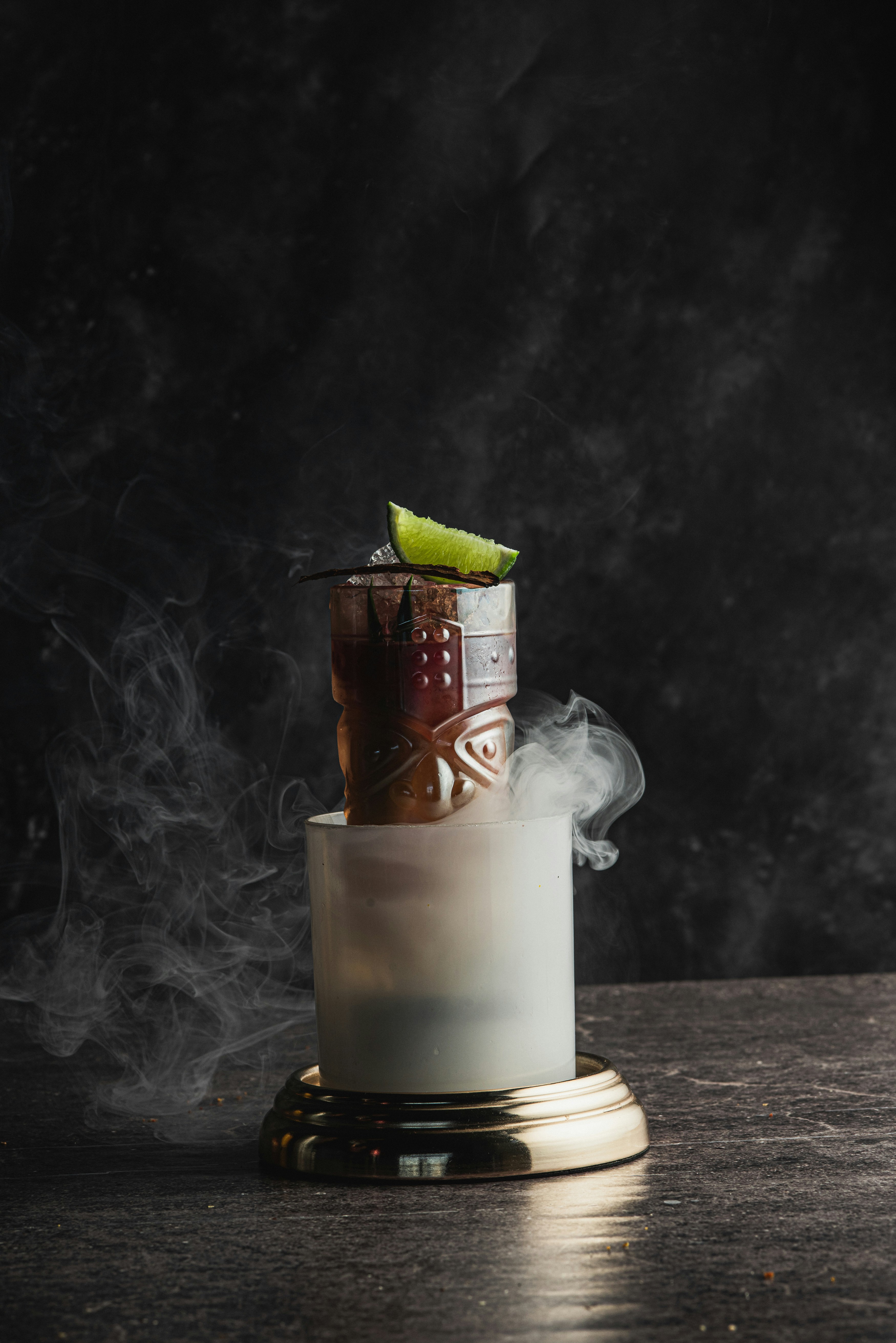 A Misty Sip: Tiki Mug Rising from Steam
