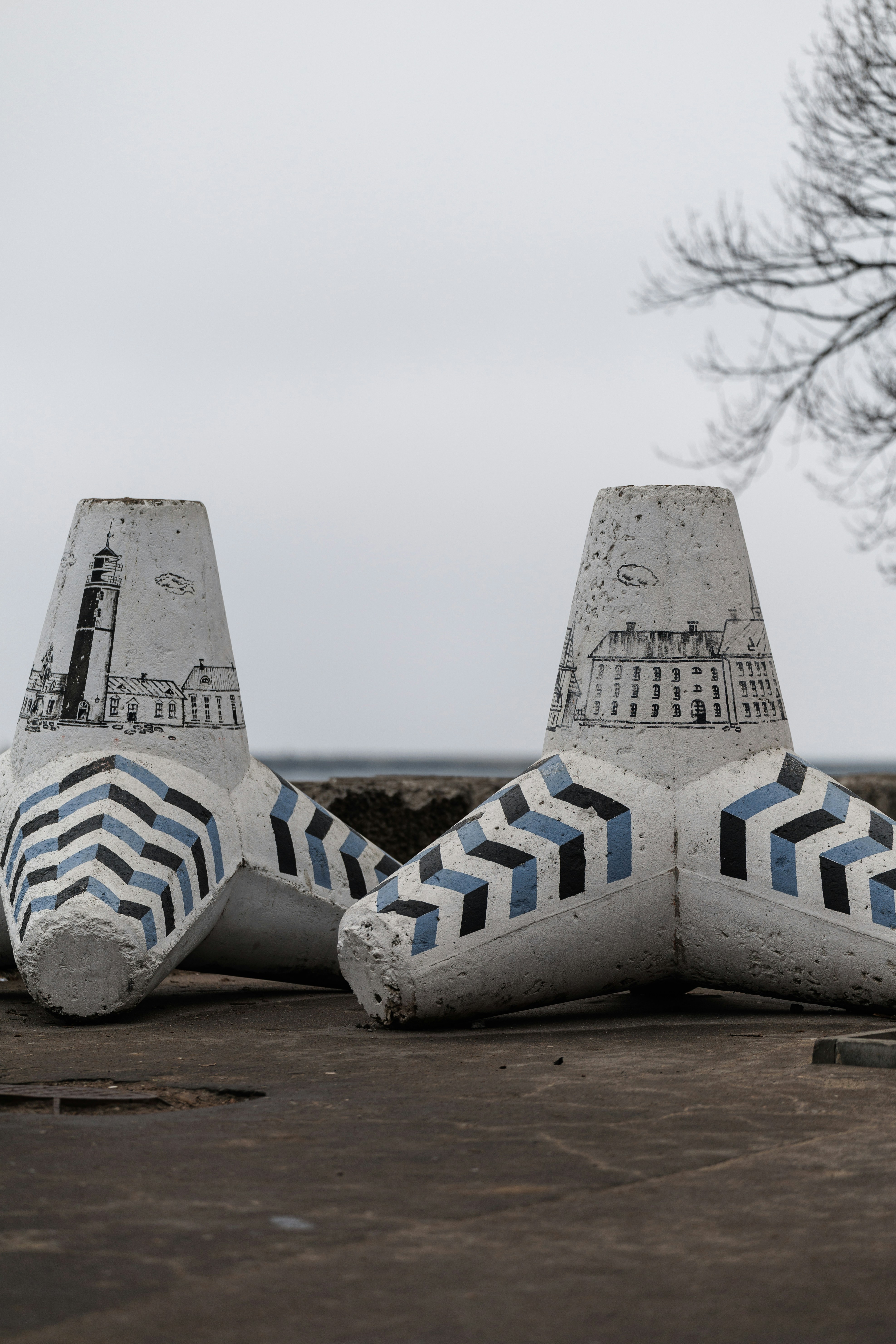 Chevron-tipped Concrete Sculptures Guarding a Distant Sea