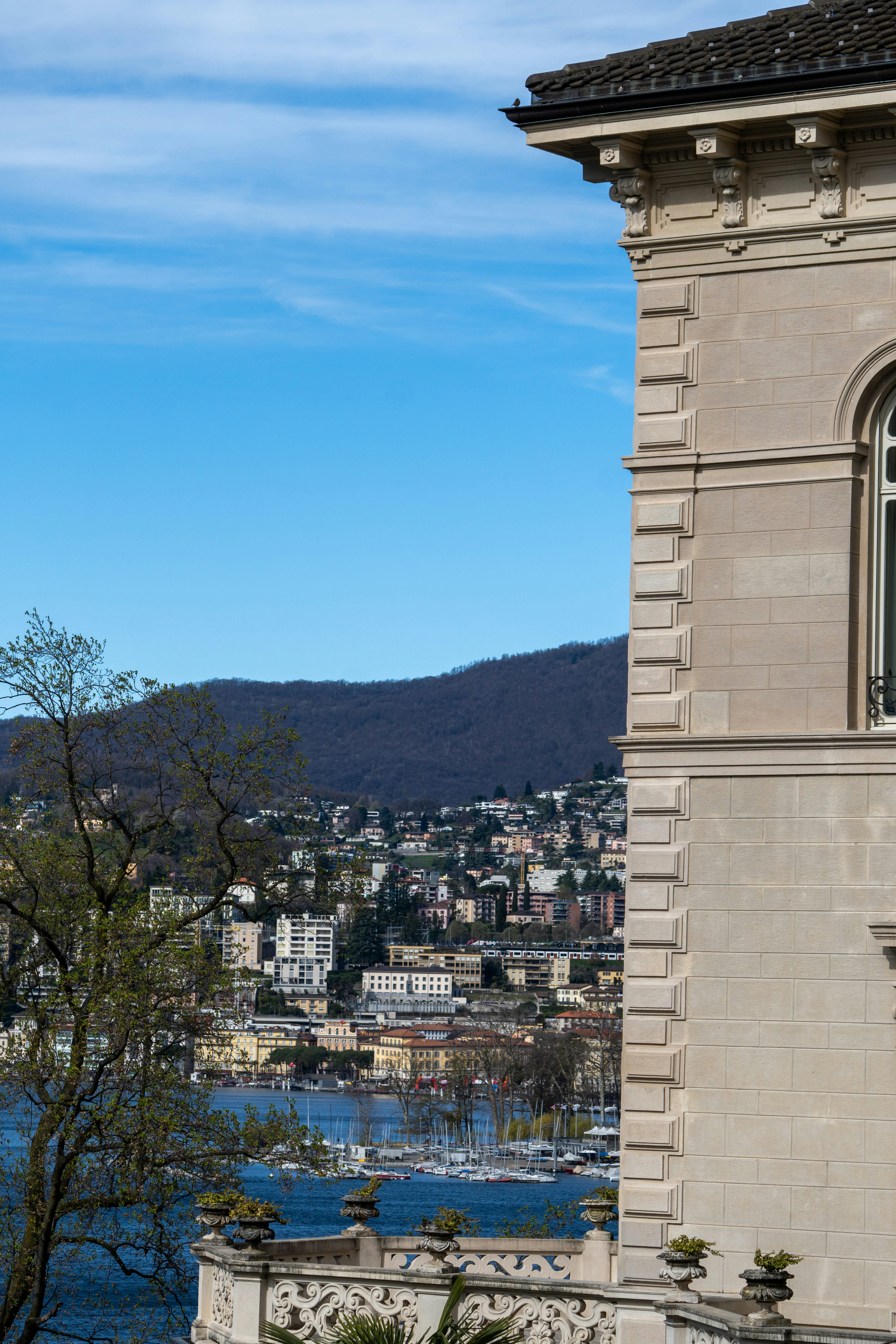 Renaissance Facade Framed by Alpine Town