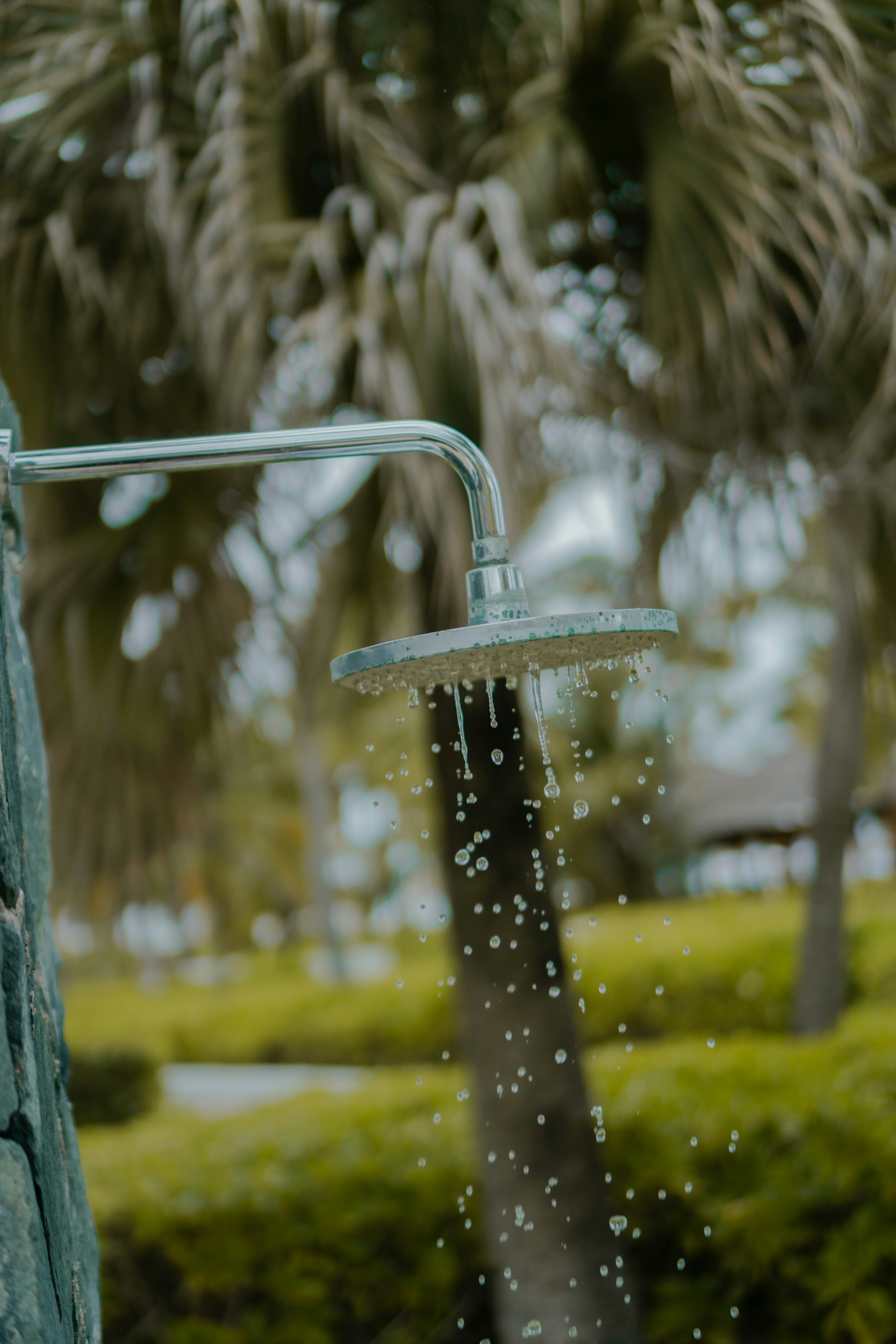Rainfall on the Outdoor Shower: A Glimpse of Quiet Retreat