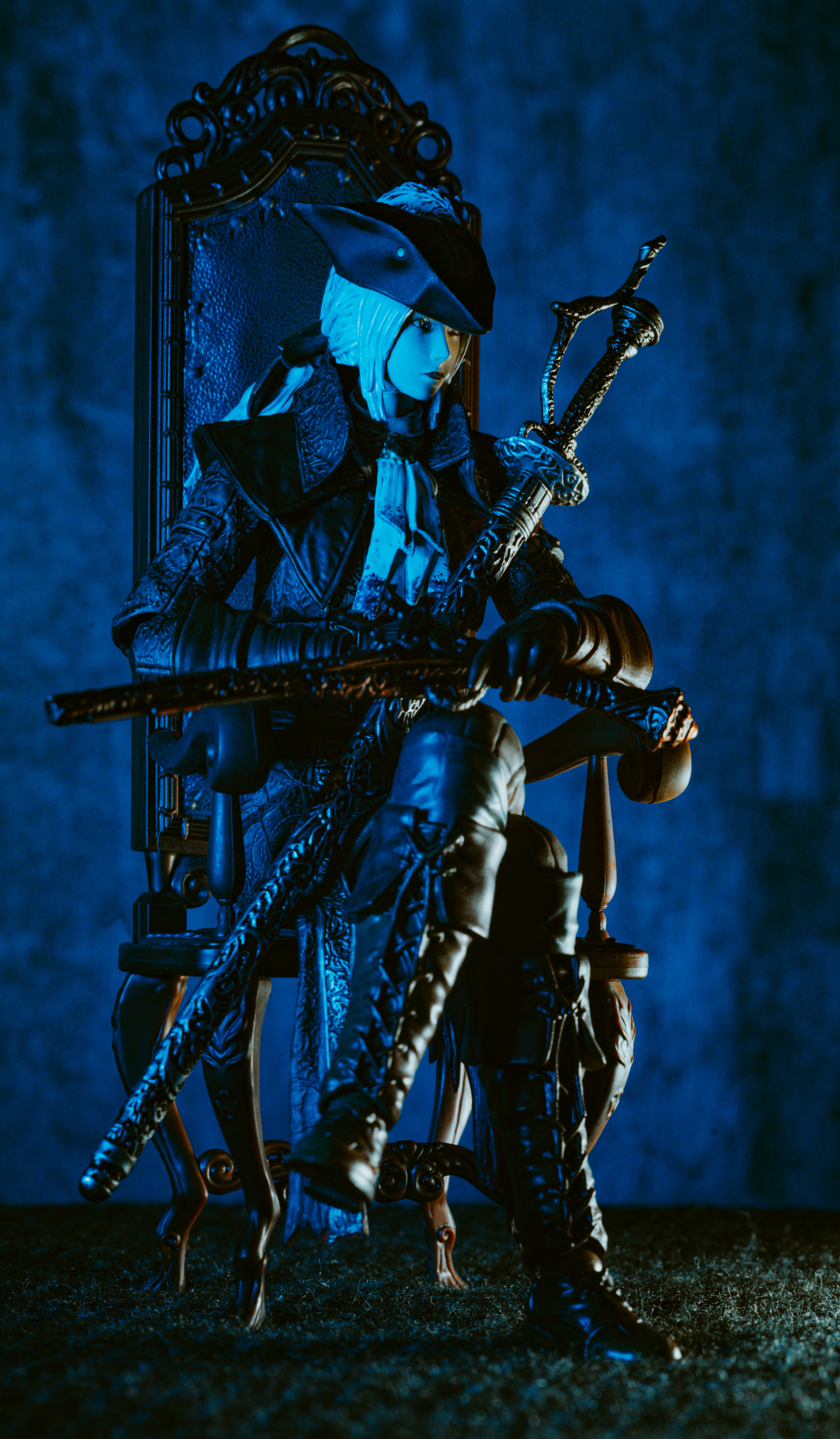 Knight of the Dark Throne: A Steel-Crowned Sentinel in Blue Noir