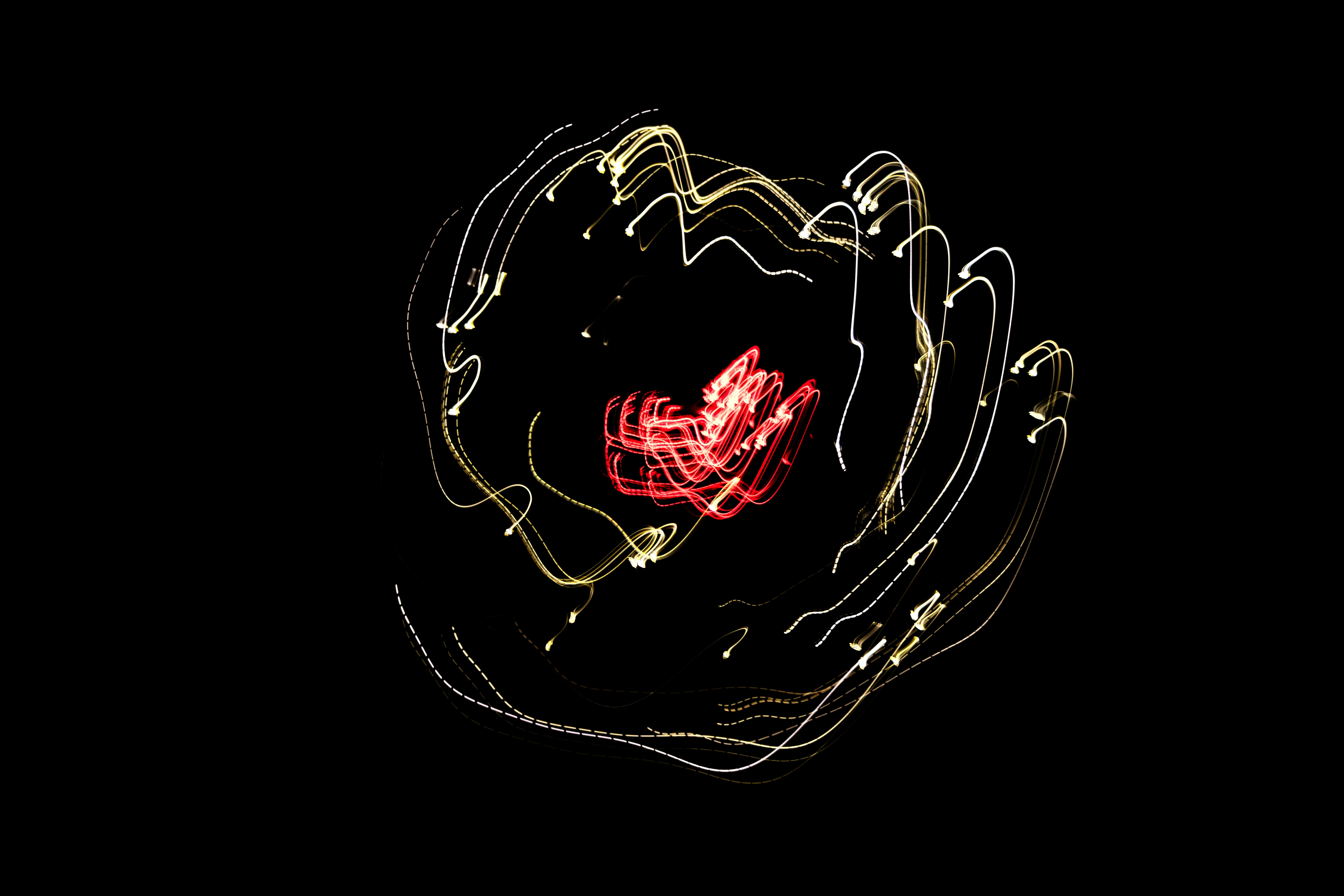 Red Pulse Within a Halo: A Neon-Thread Night Sketch