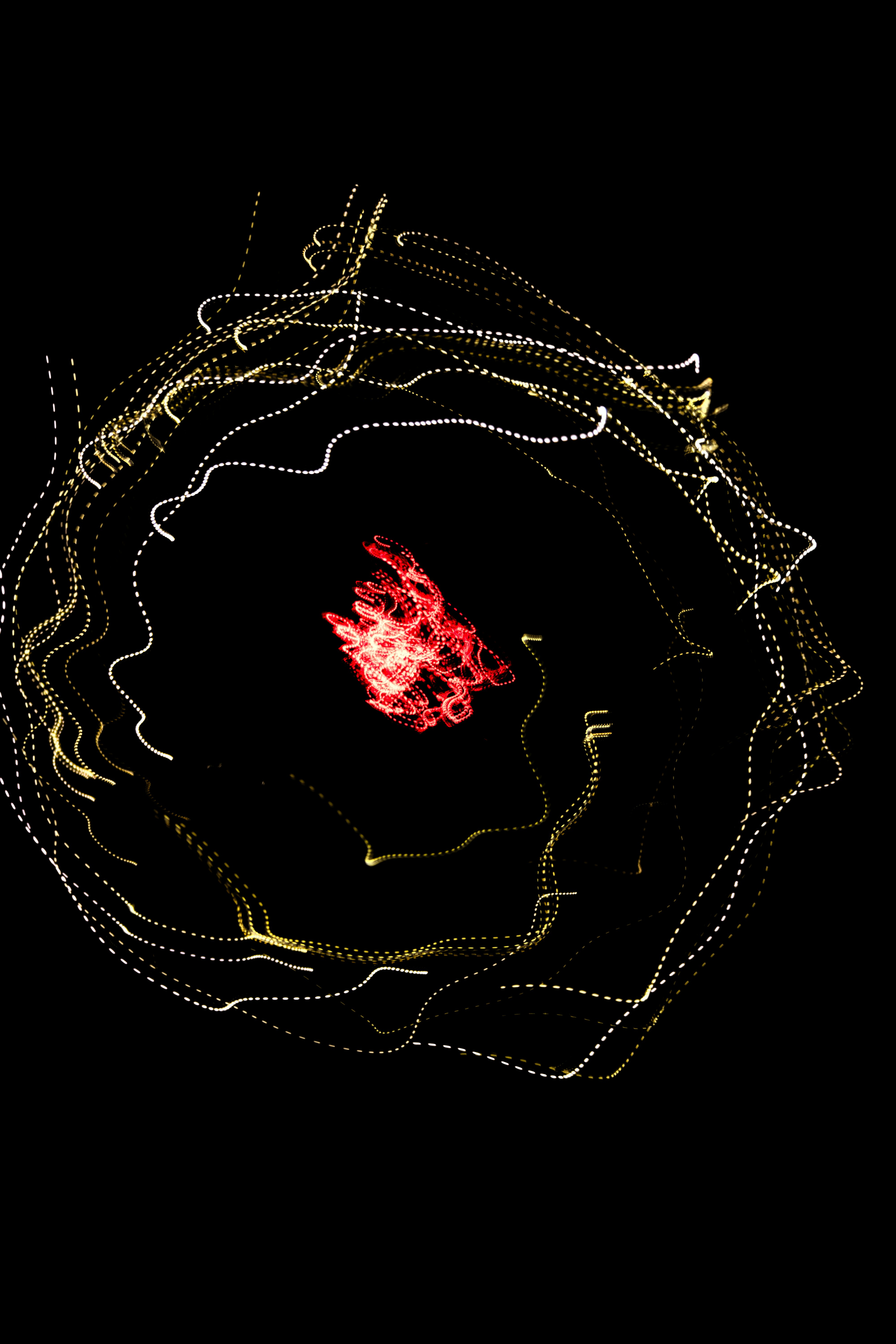 Circular Neon Clock: Spirals of Light over a Black Void