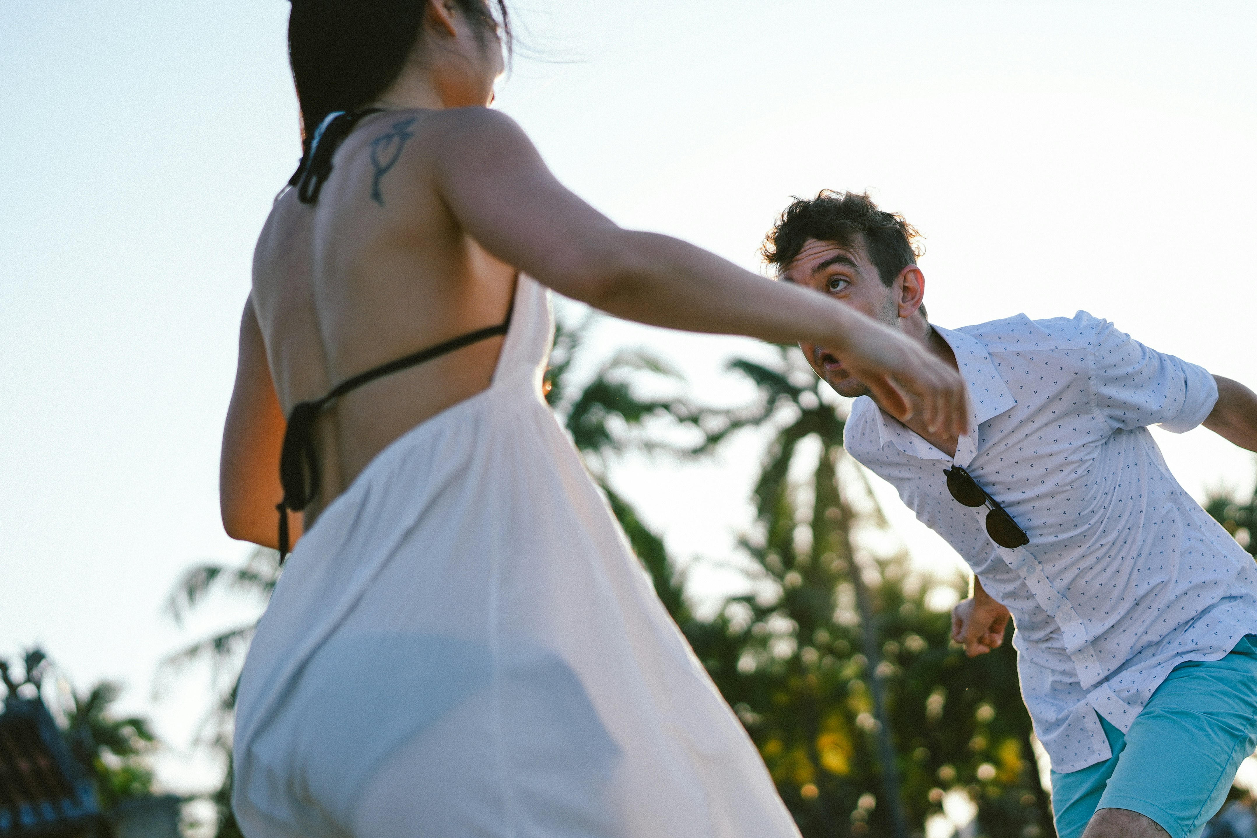 Duel in the Dusk: Two Friends Break into a Whirl of Motion