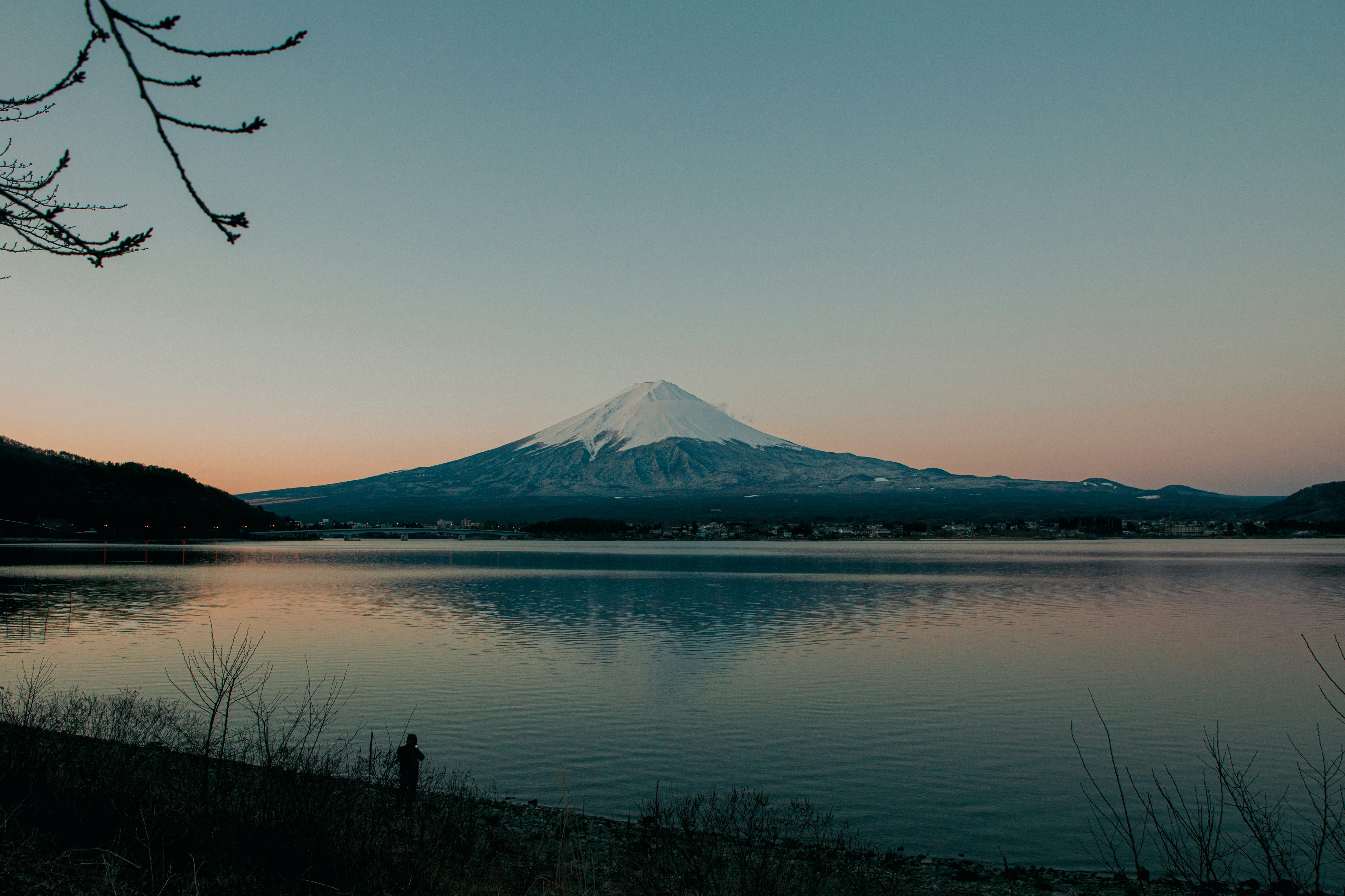 Snow-Capped Mount Fuji Standing Silent Over a Velvet Lake at Dusk