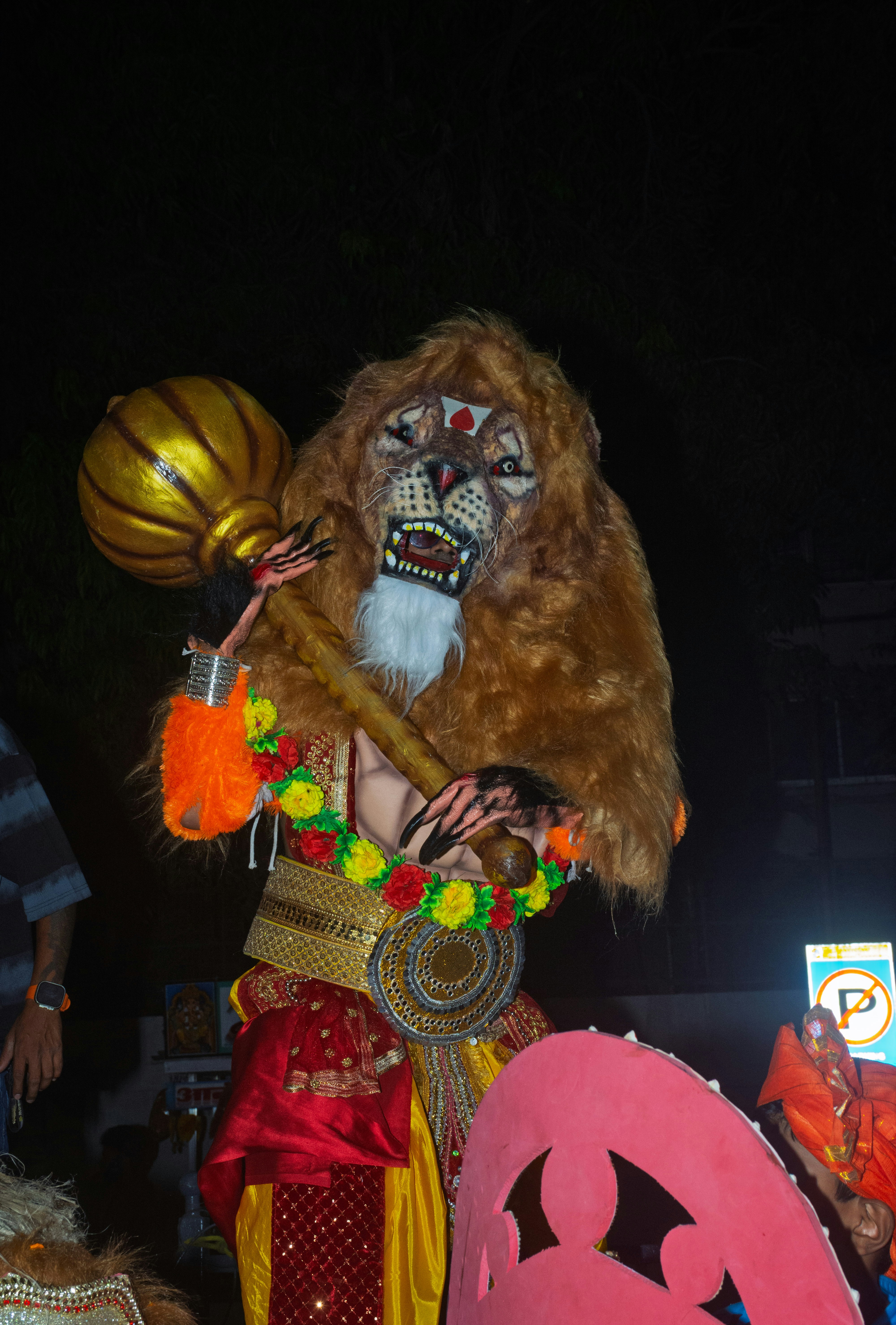Lion Spirit Warrior with Golden Mace in Night Parade