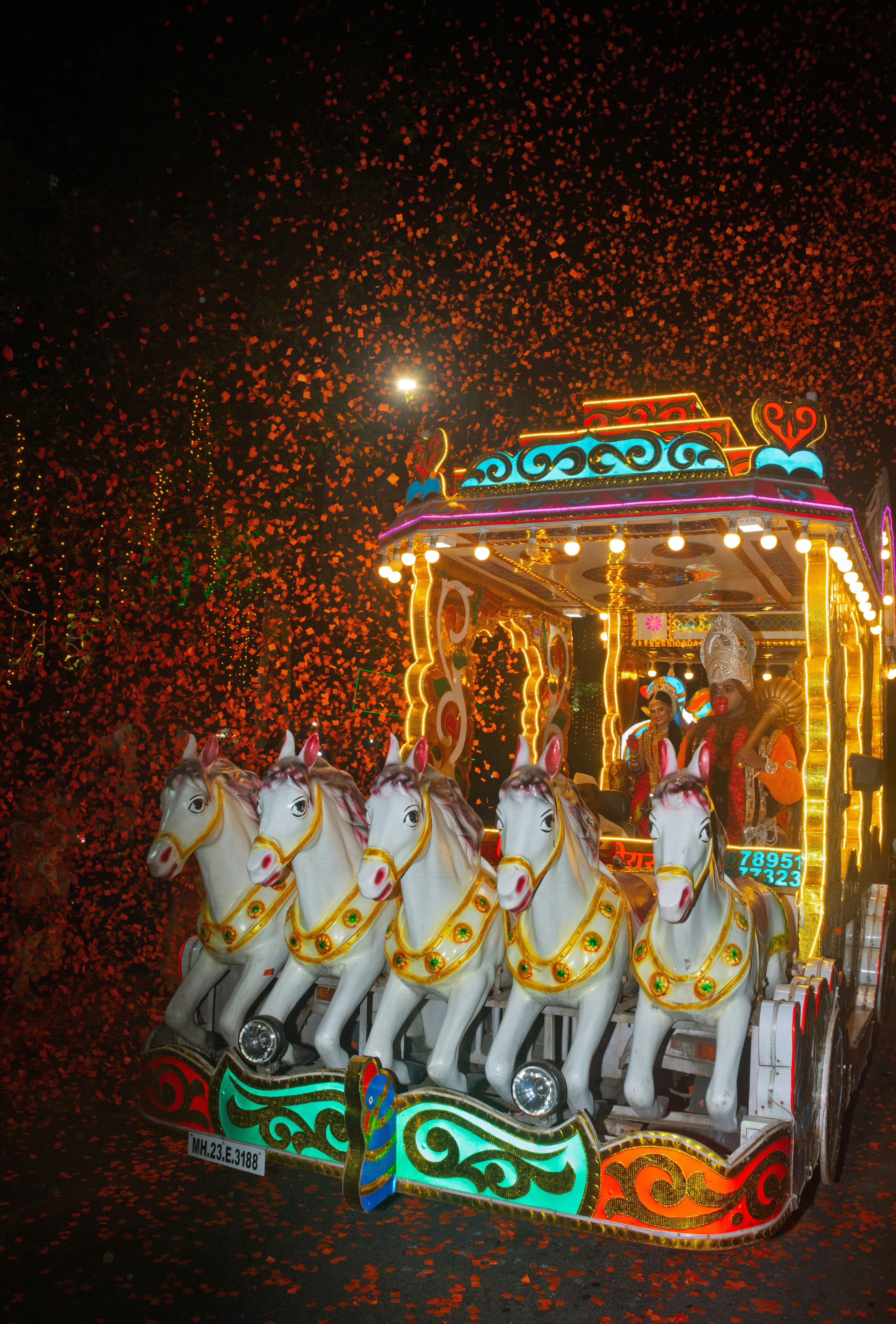 Luminous Carriage of Firelit Horses