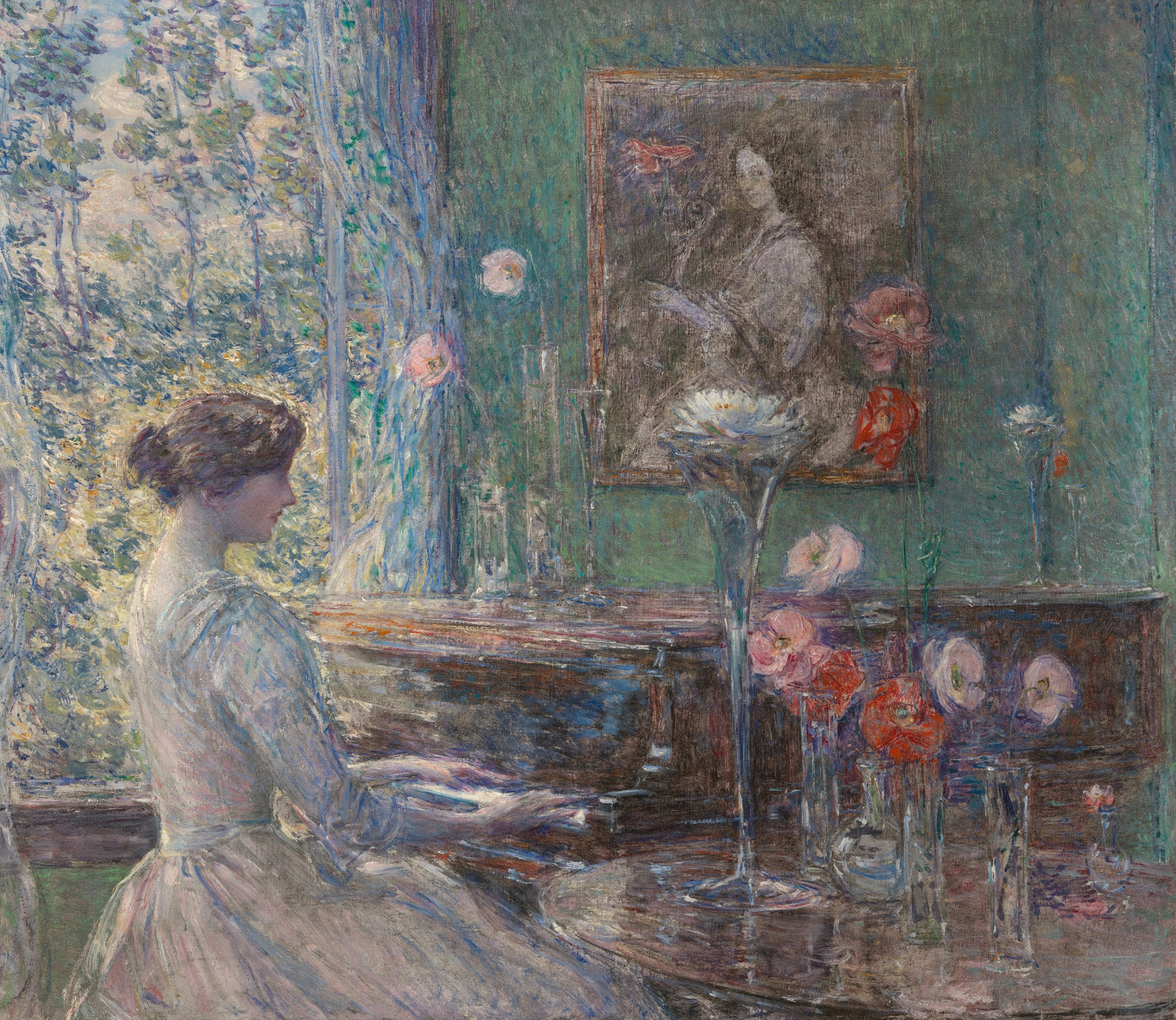 Piano in the Parlour: Gentle Quiet Amidst Vases and a Portrait