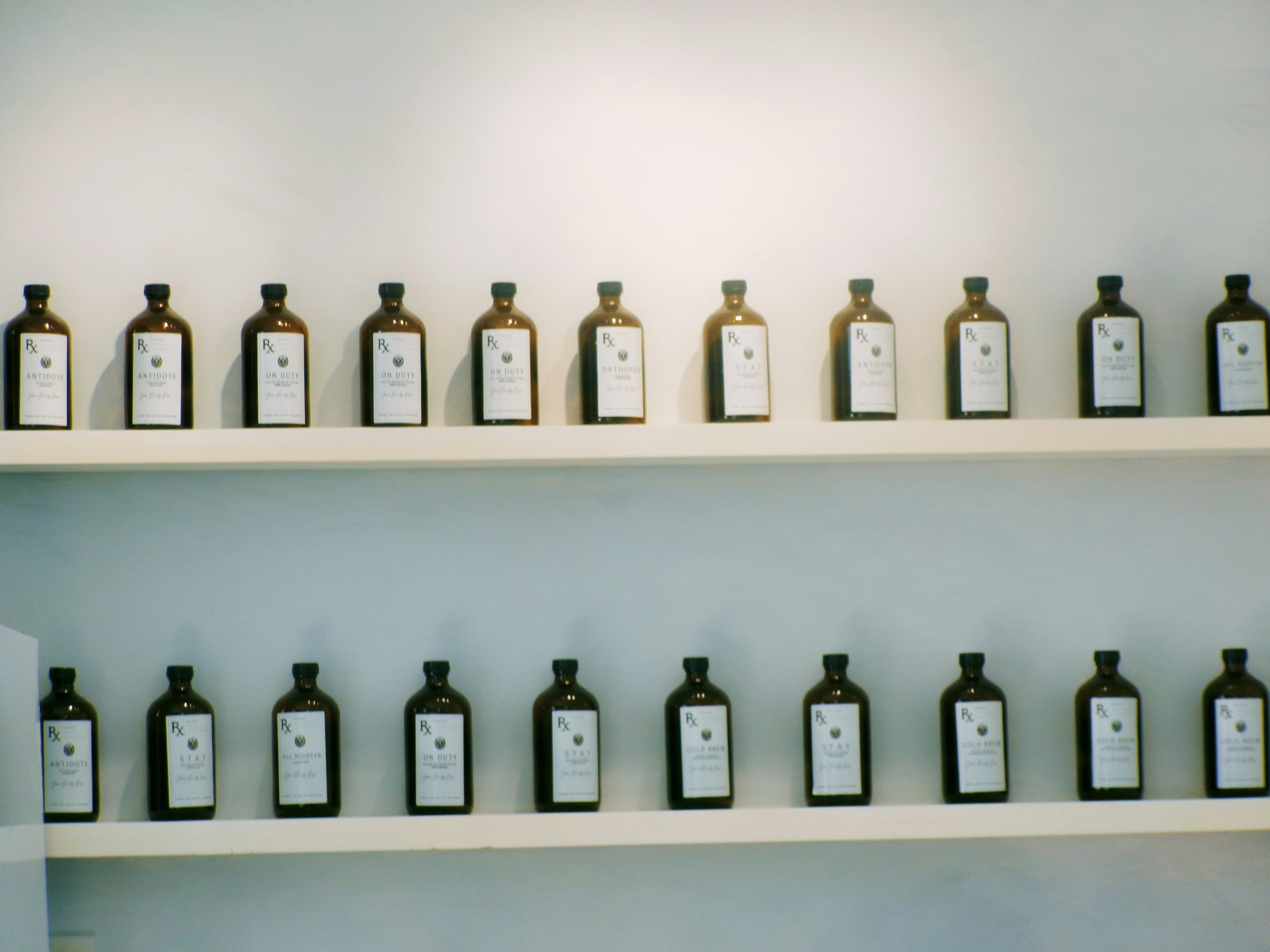 Shelf of Apothecary Bottles: A Minimal Row of Labels