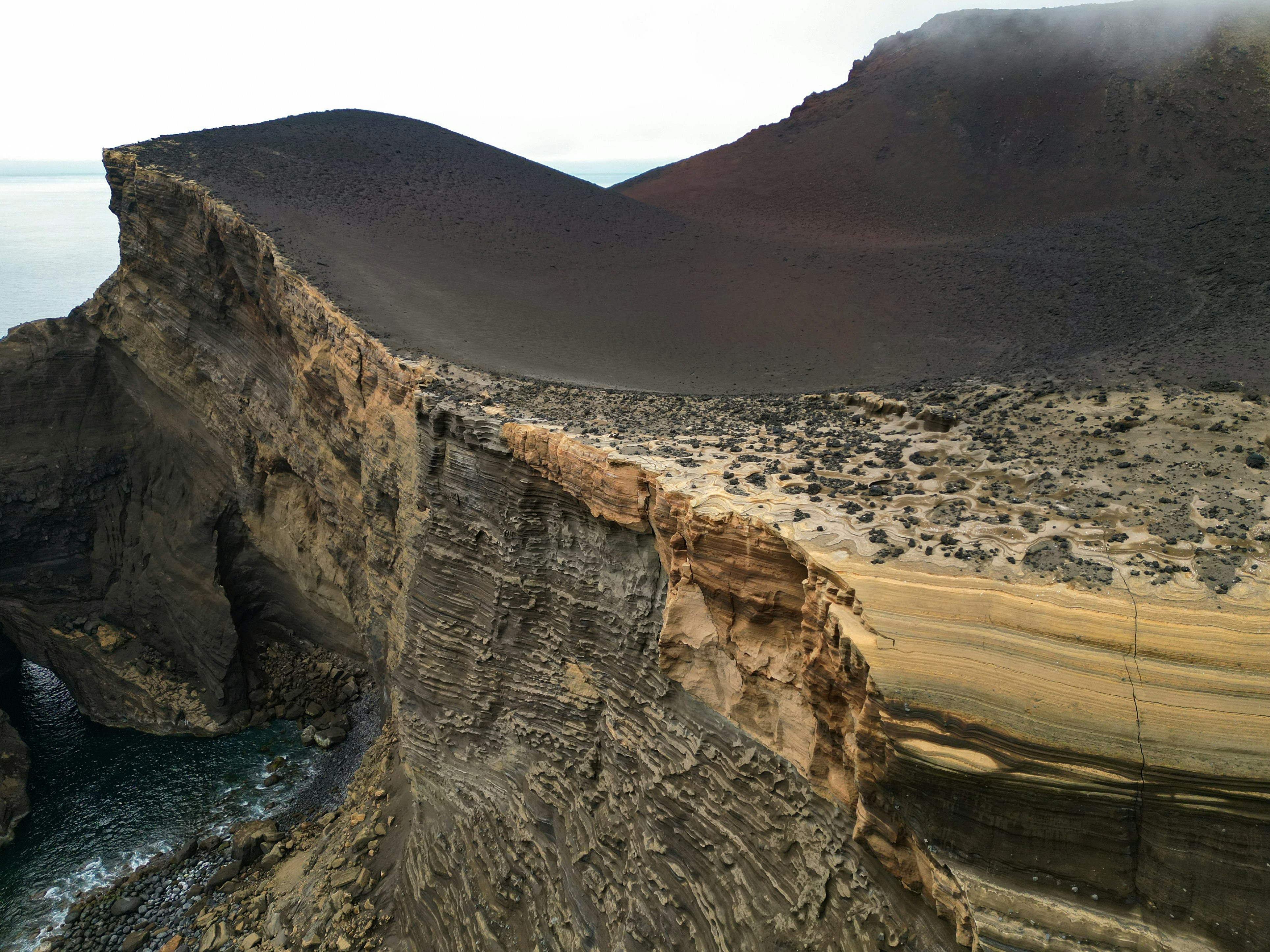 Lava-cliff Panorama: The Sea's Edge Meets Weathered Strata