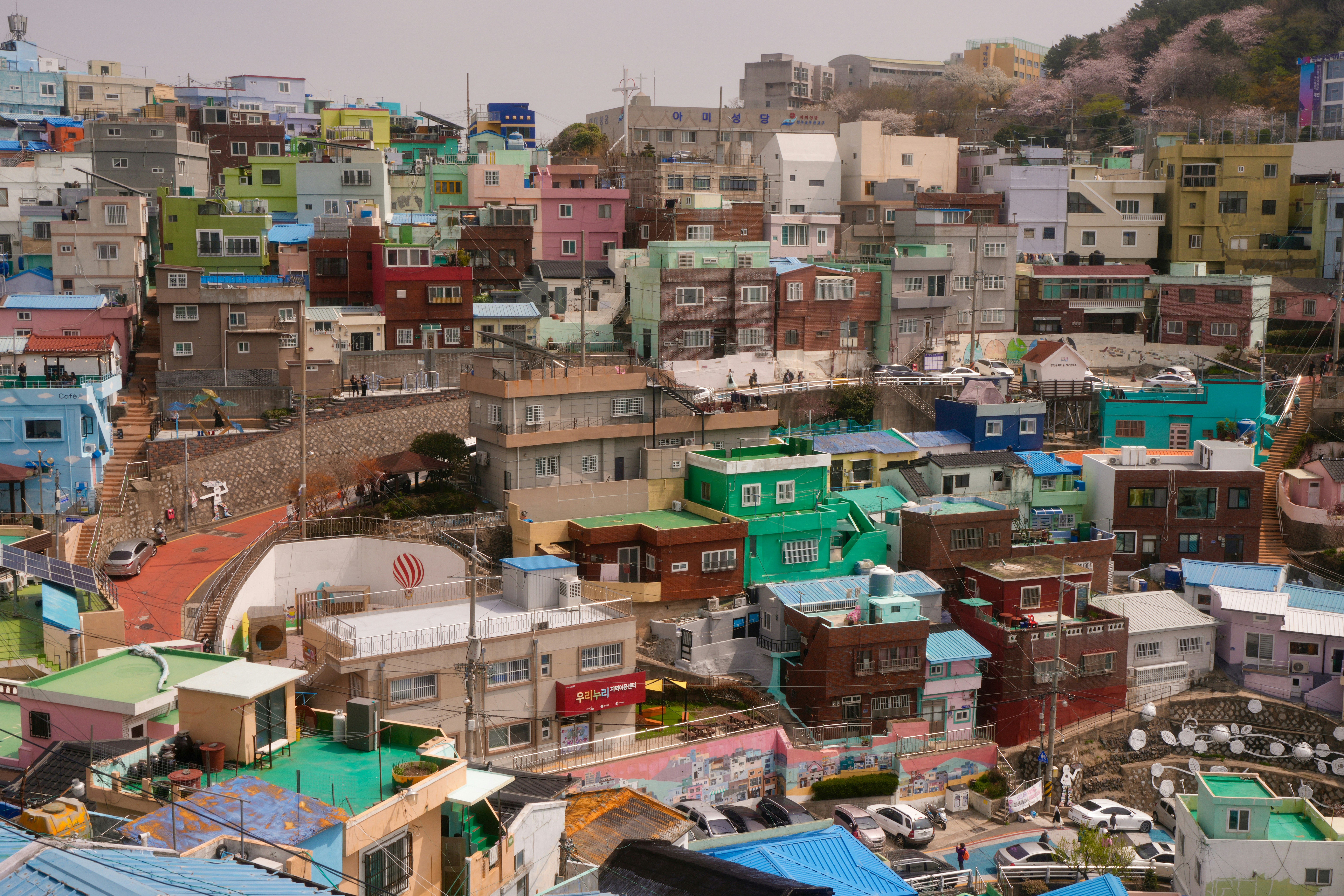 Colorful hillside village cascade