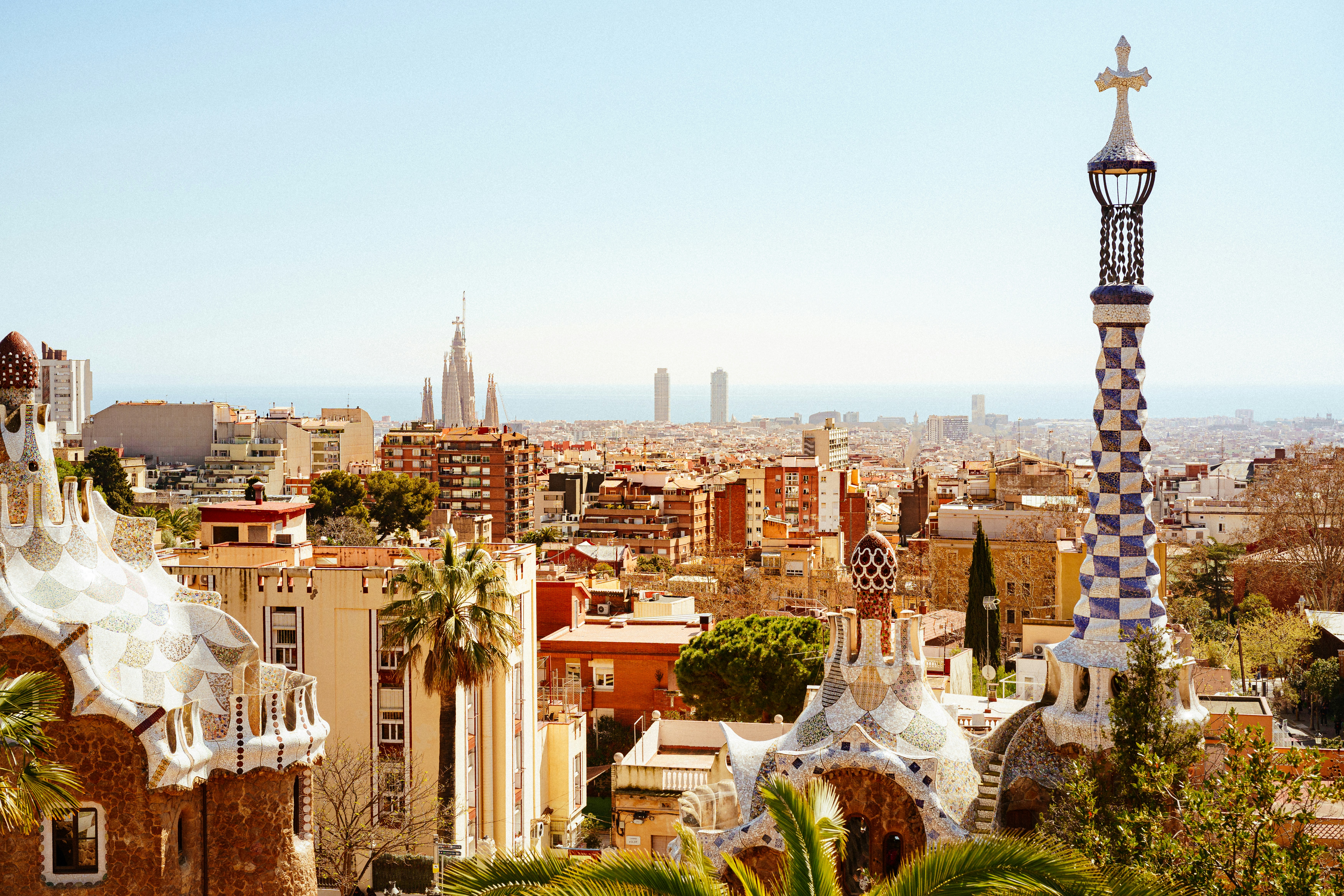 Whimsical Roofscape of Casa Batlló: Tiles, Towers, and Sunshine