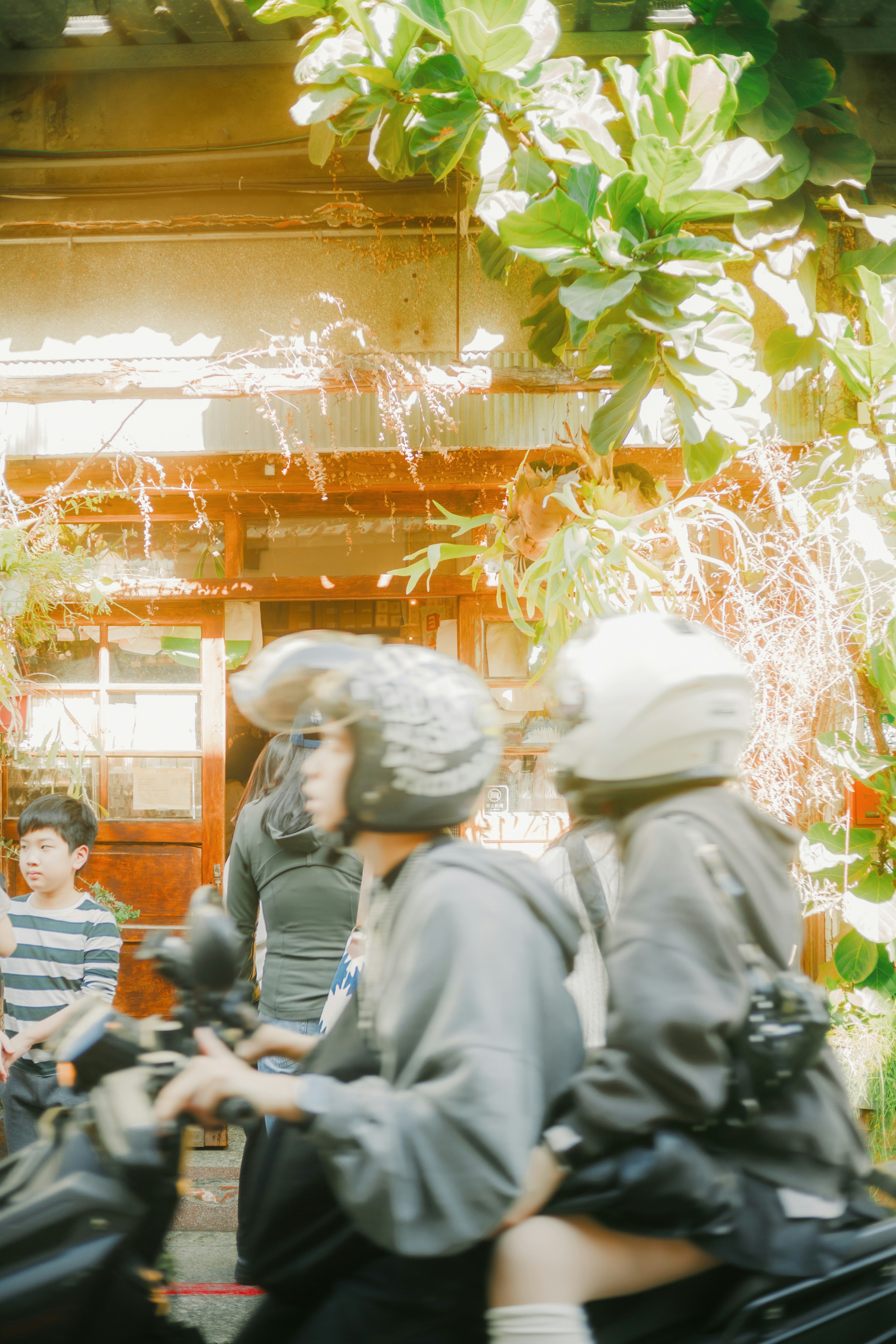 Scooters in the Sunlit Courtyard