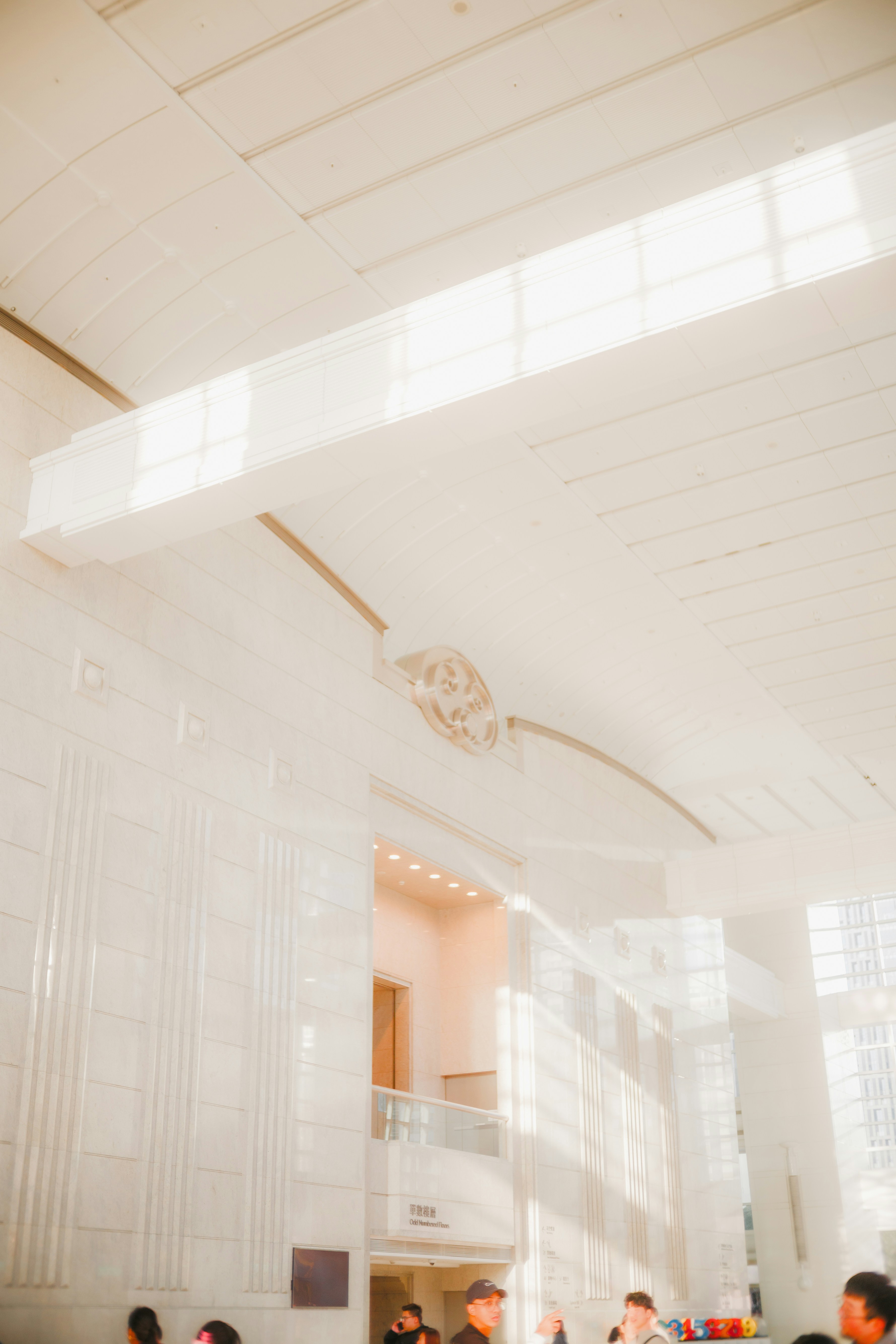 Sunlit Atrium Whispers: Soft Neon Glow in an Urban Hall