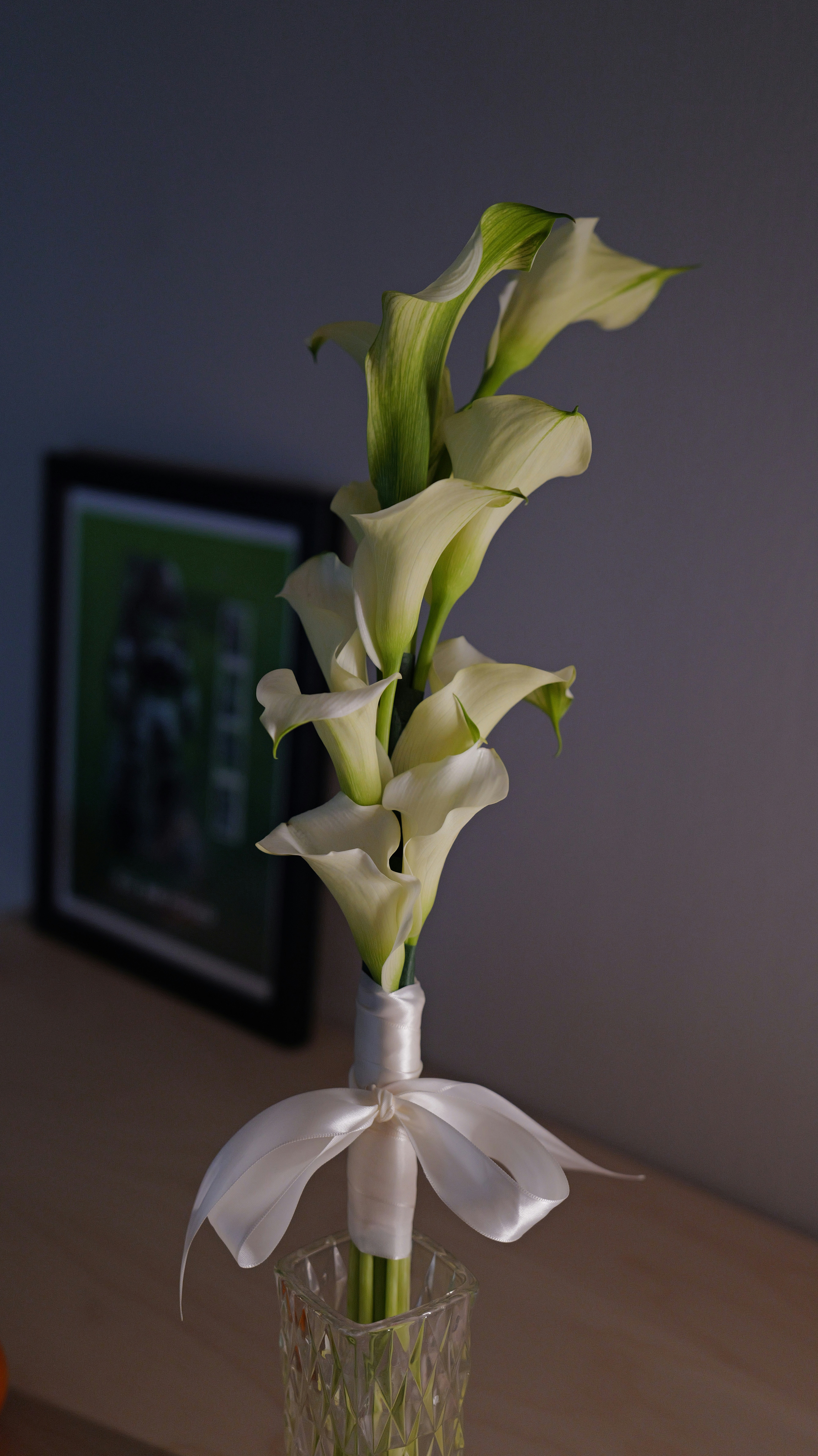 White Calla Lily Bouquet in Soft Indoor Light