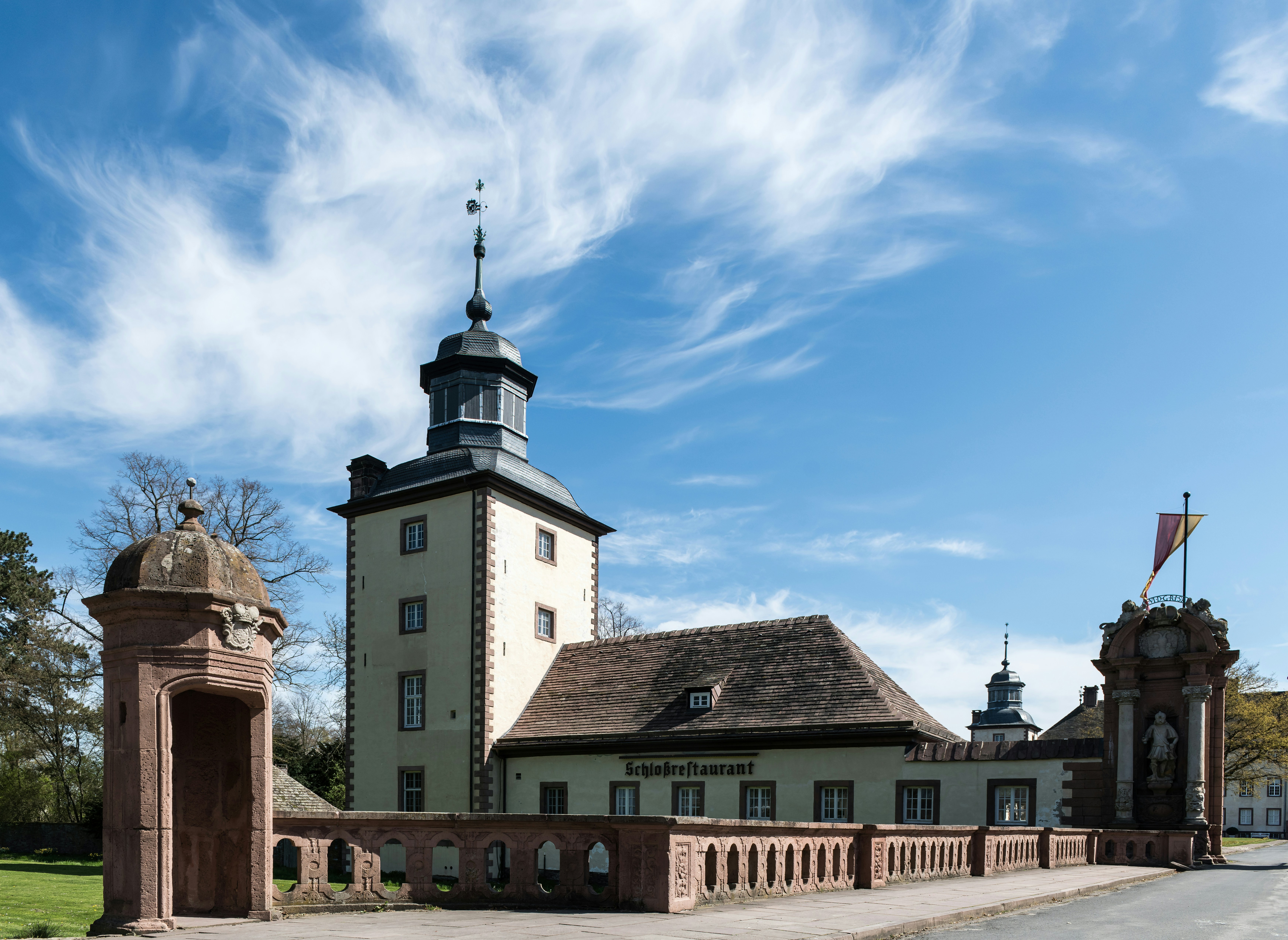 Castle Courtyard with Long Arcaded Walkway