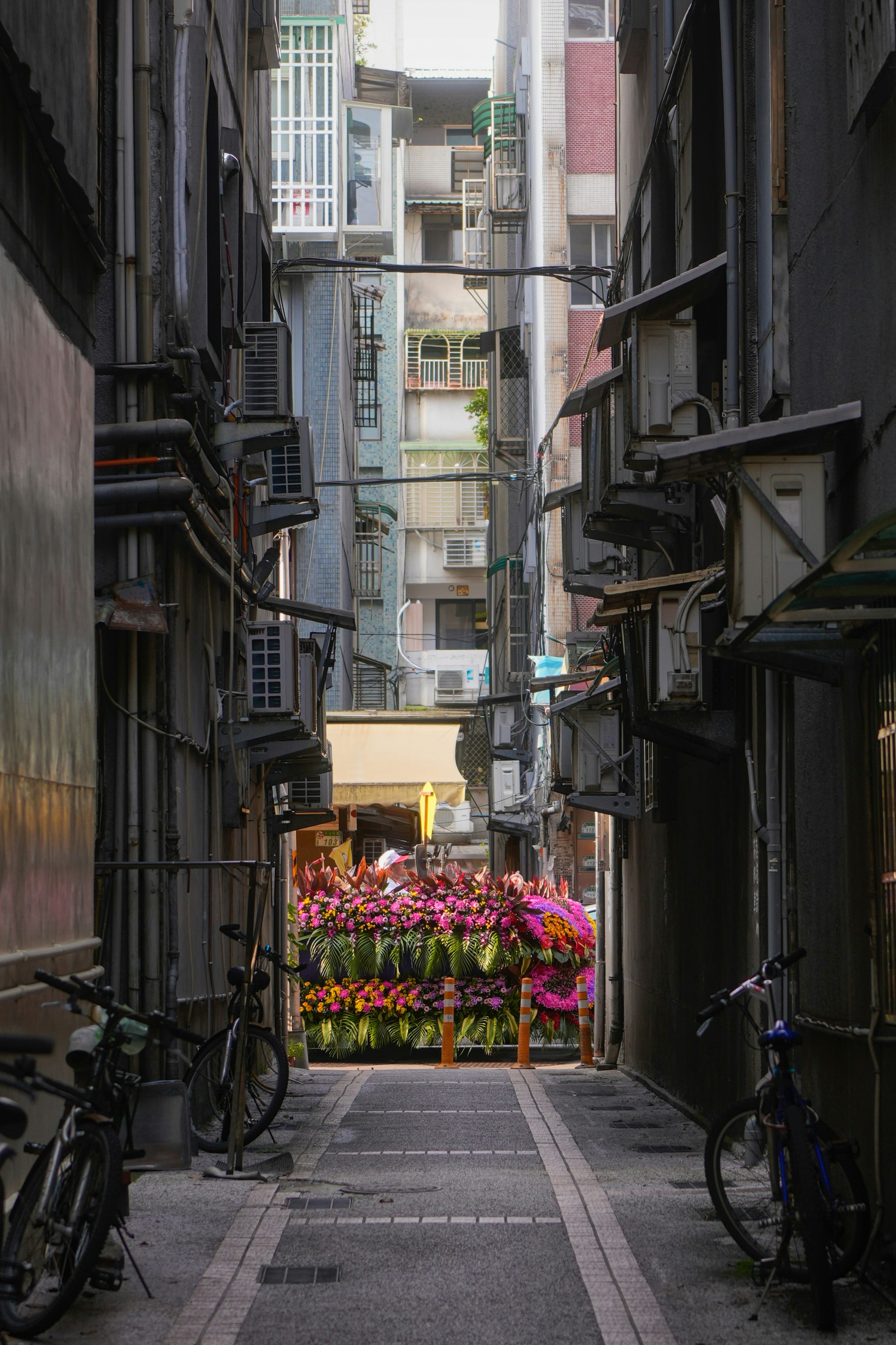Flower Cart at the End of a Narrow Urban Alley