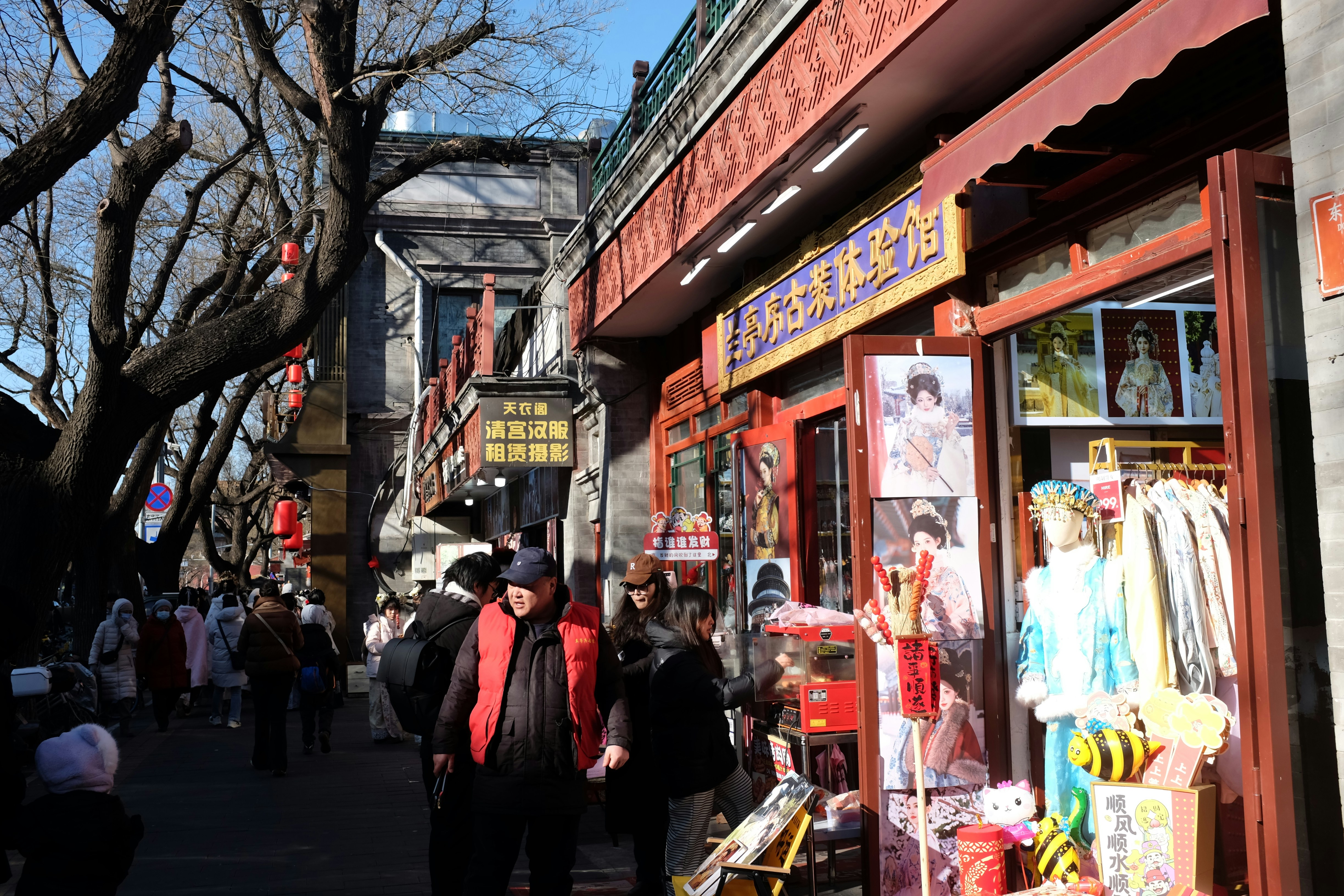 Sunlit Pedestrian Street in a Traditional Market