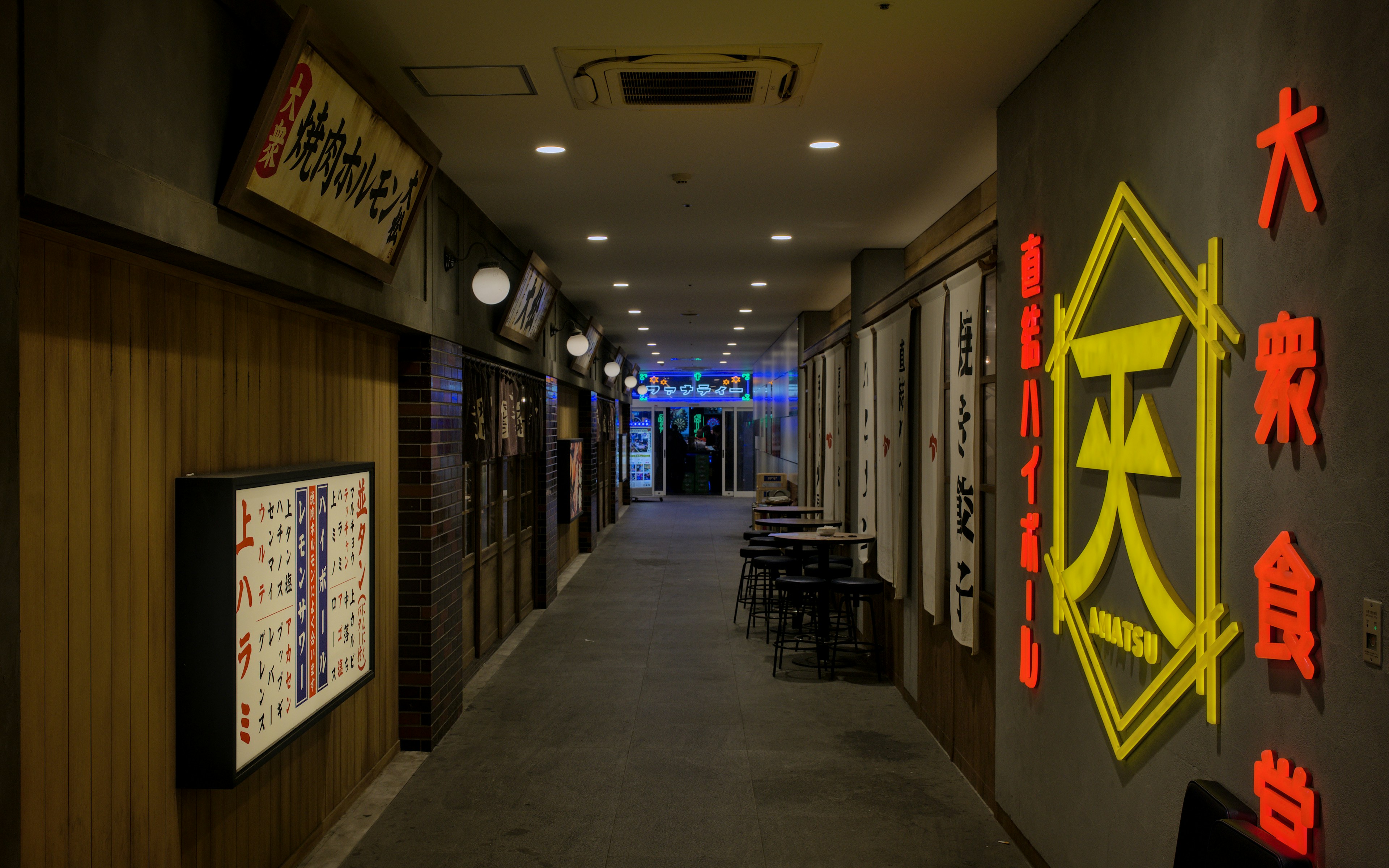 Neon Alleyway Corridor: A Quiet Japanese Eatery Passage