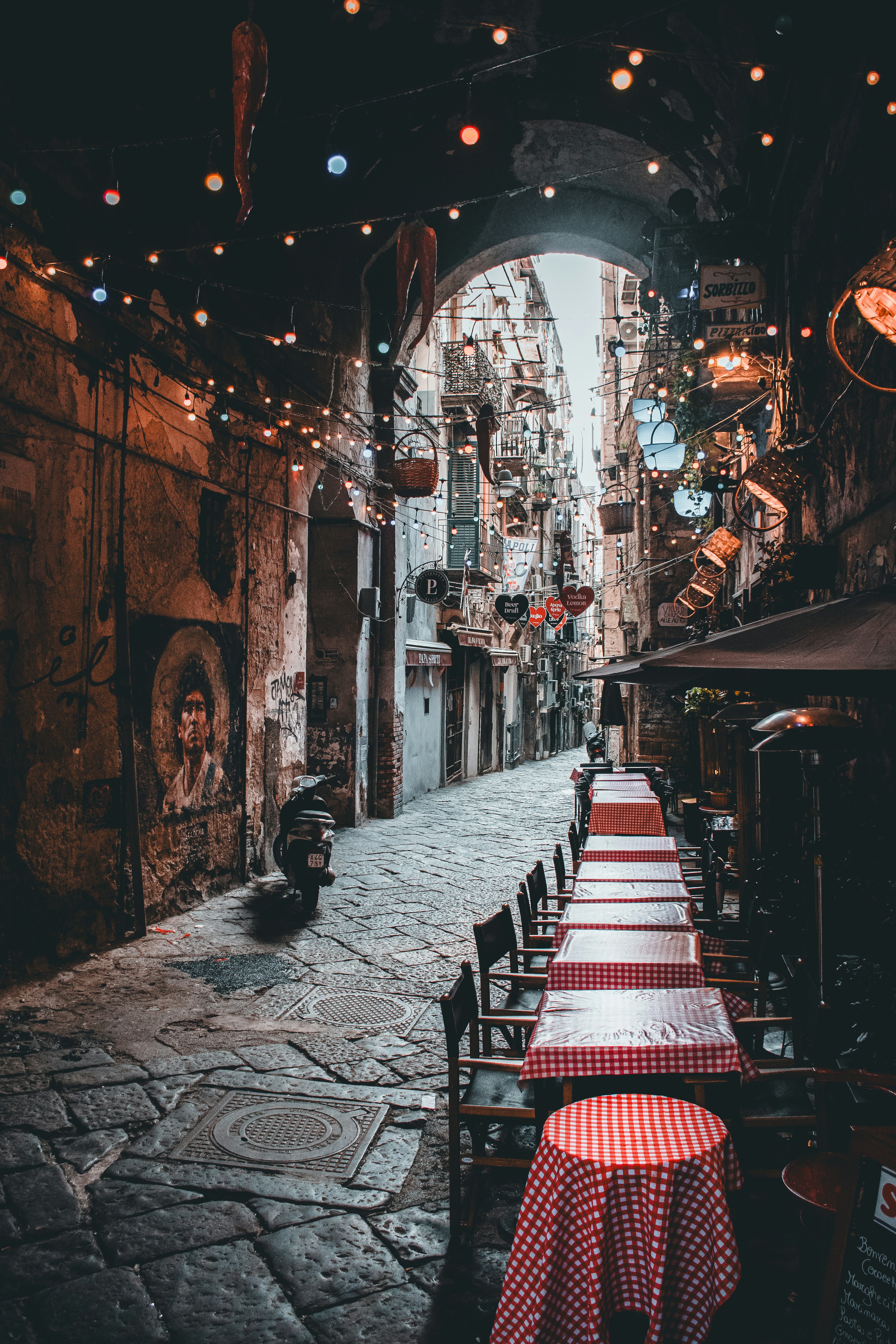 Lights, Lanterns, and Lace: A Narrow Alley Café Evening