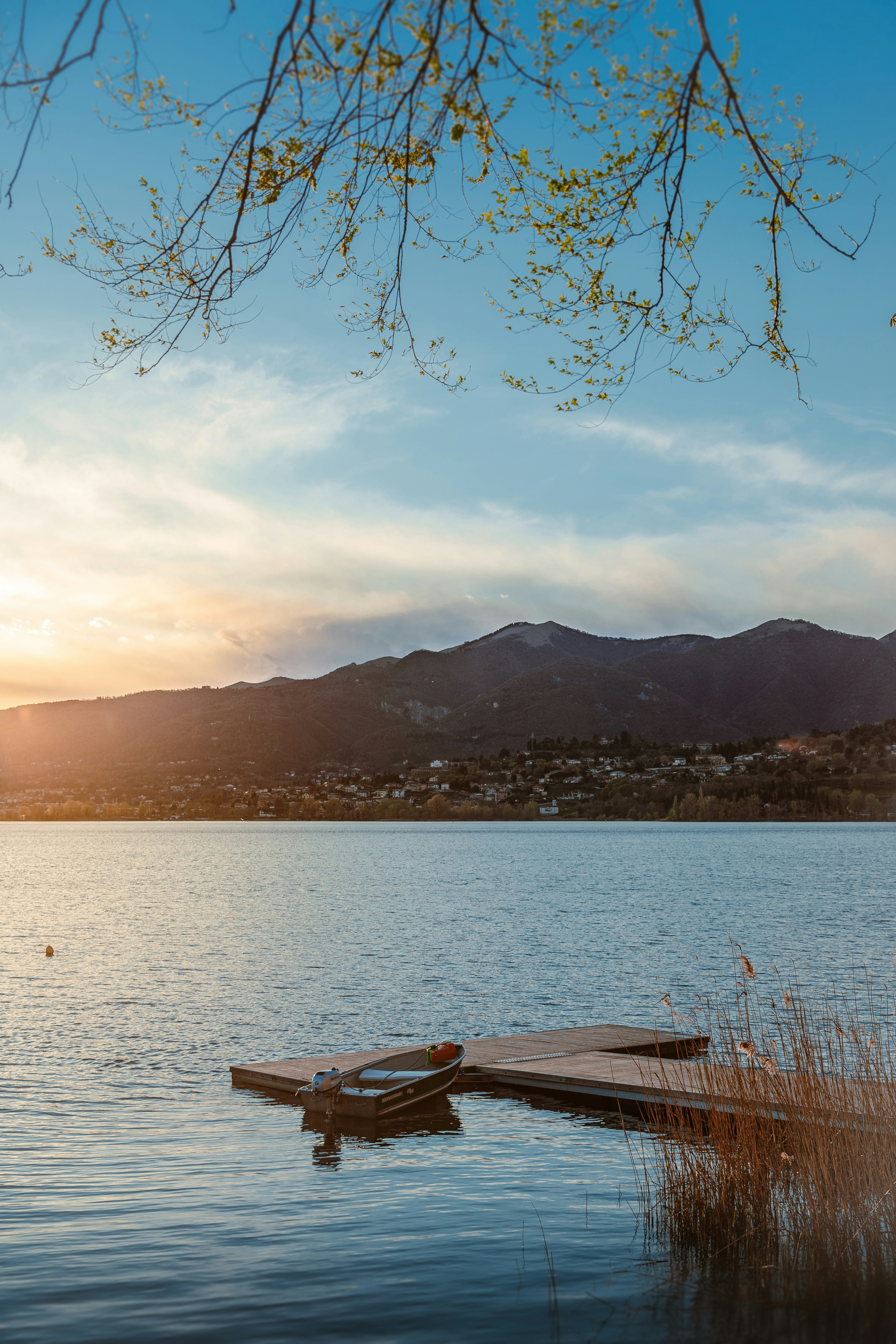 Quiet Marina at Sunset: Boats Rest on a Calm Lake