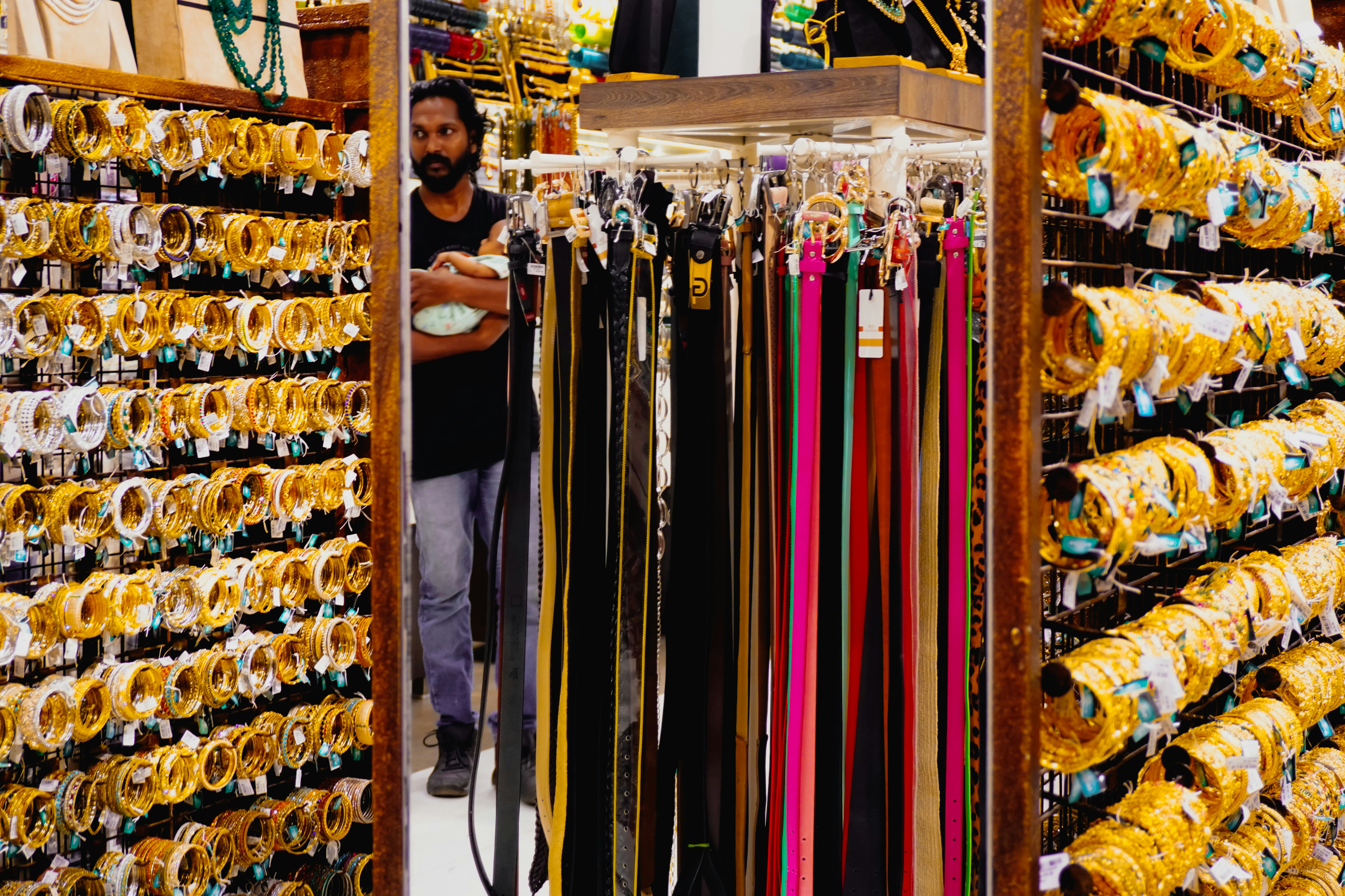 Threaded Gateways: A Narrow Walkway through a Belt and Accessory Bazaar
