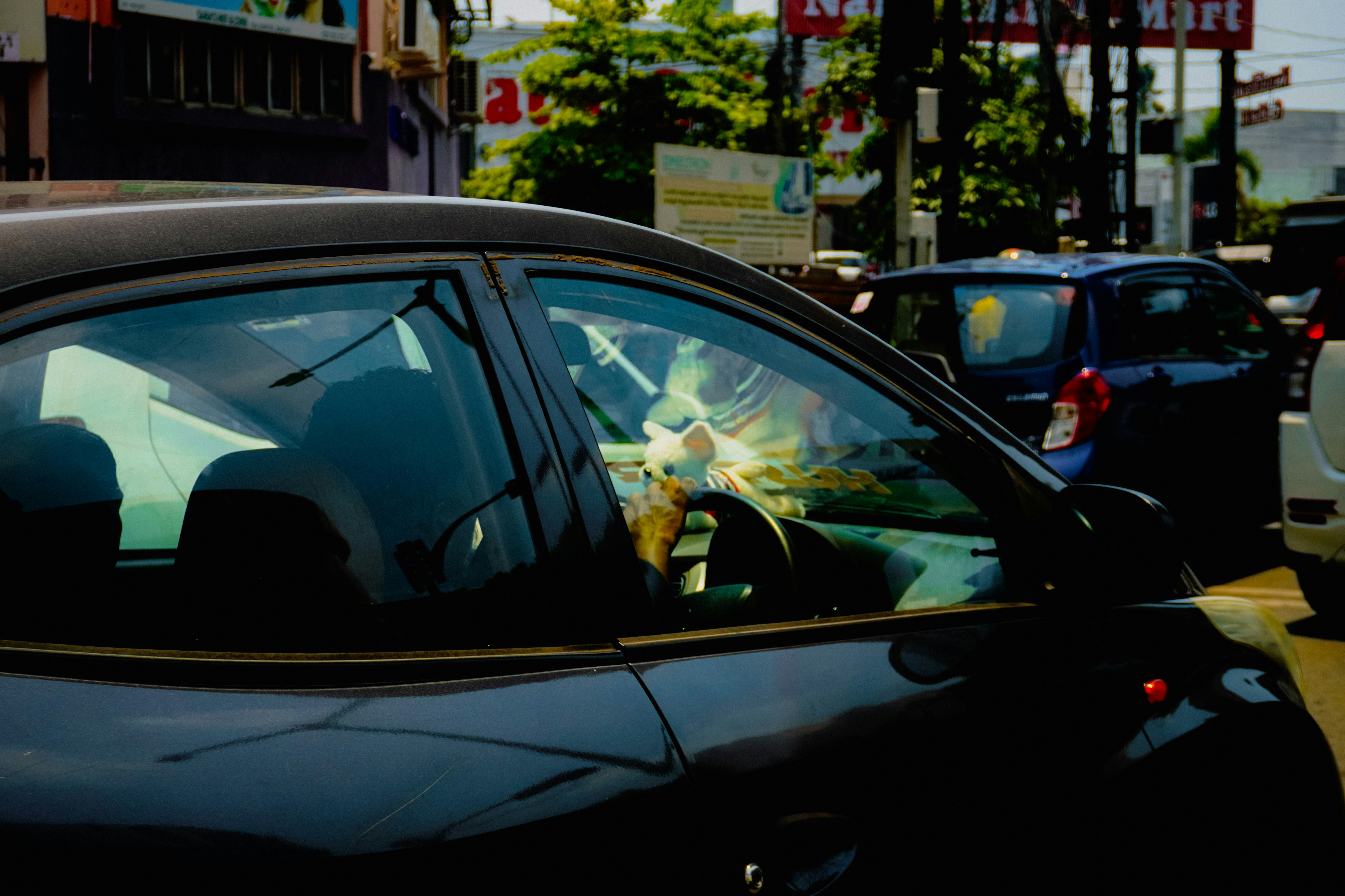 Midnight Taxi Window: A Car Interior Hint of a Hidden Scene