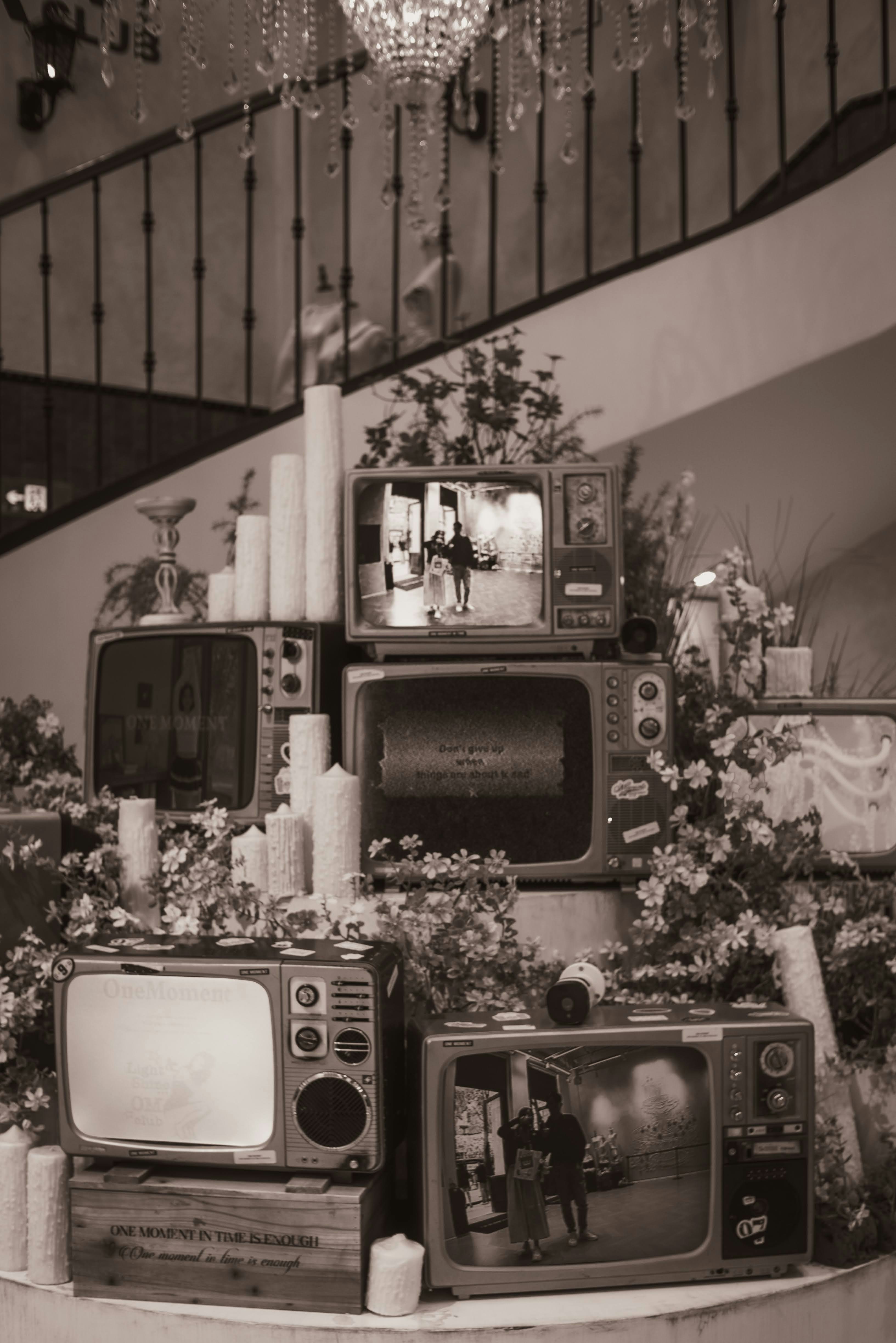 Midcentury TV Still-Life: A Cascade of Screens and Candles