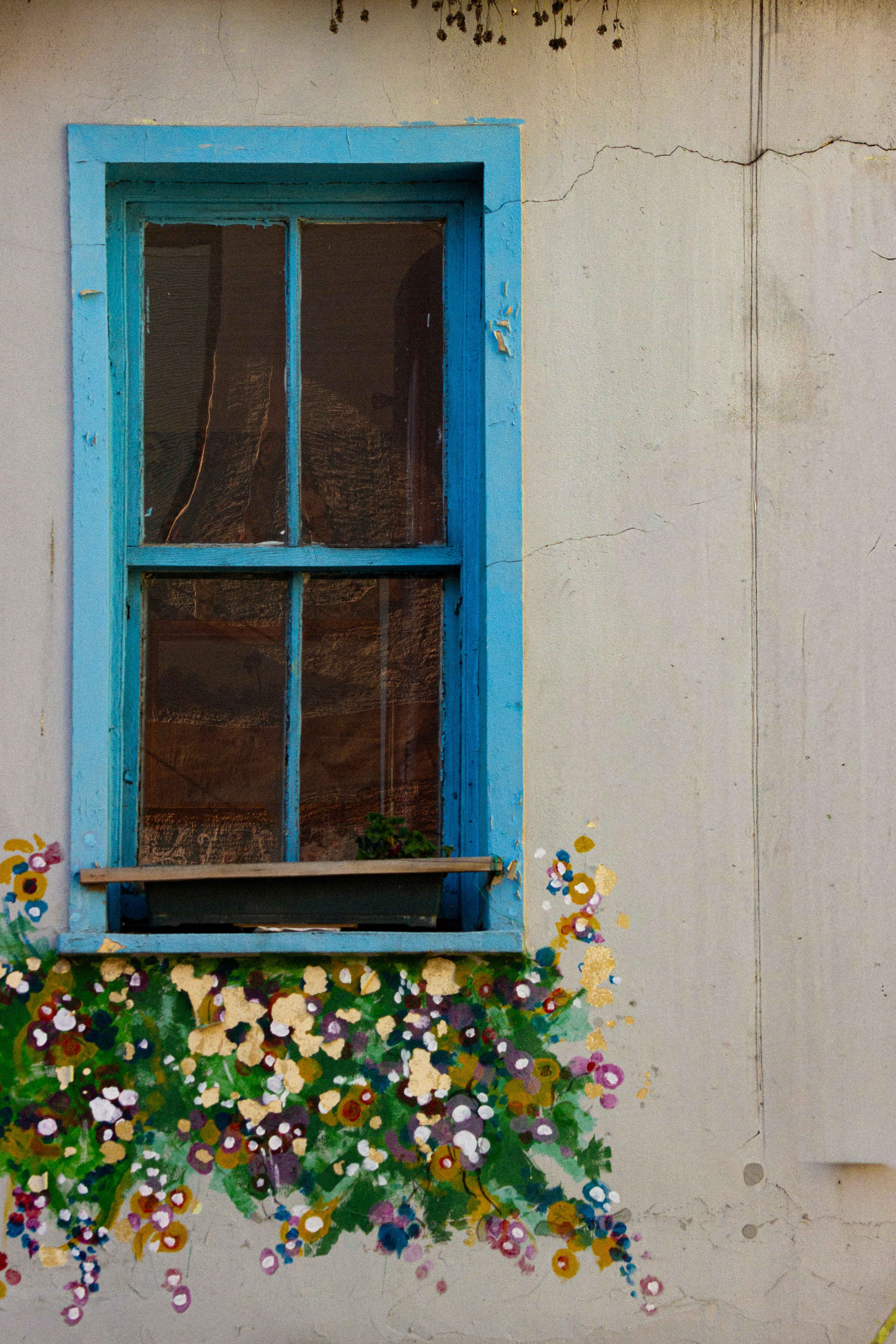 Azure Window Frame Over a Field of Painted Blooms