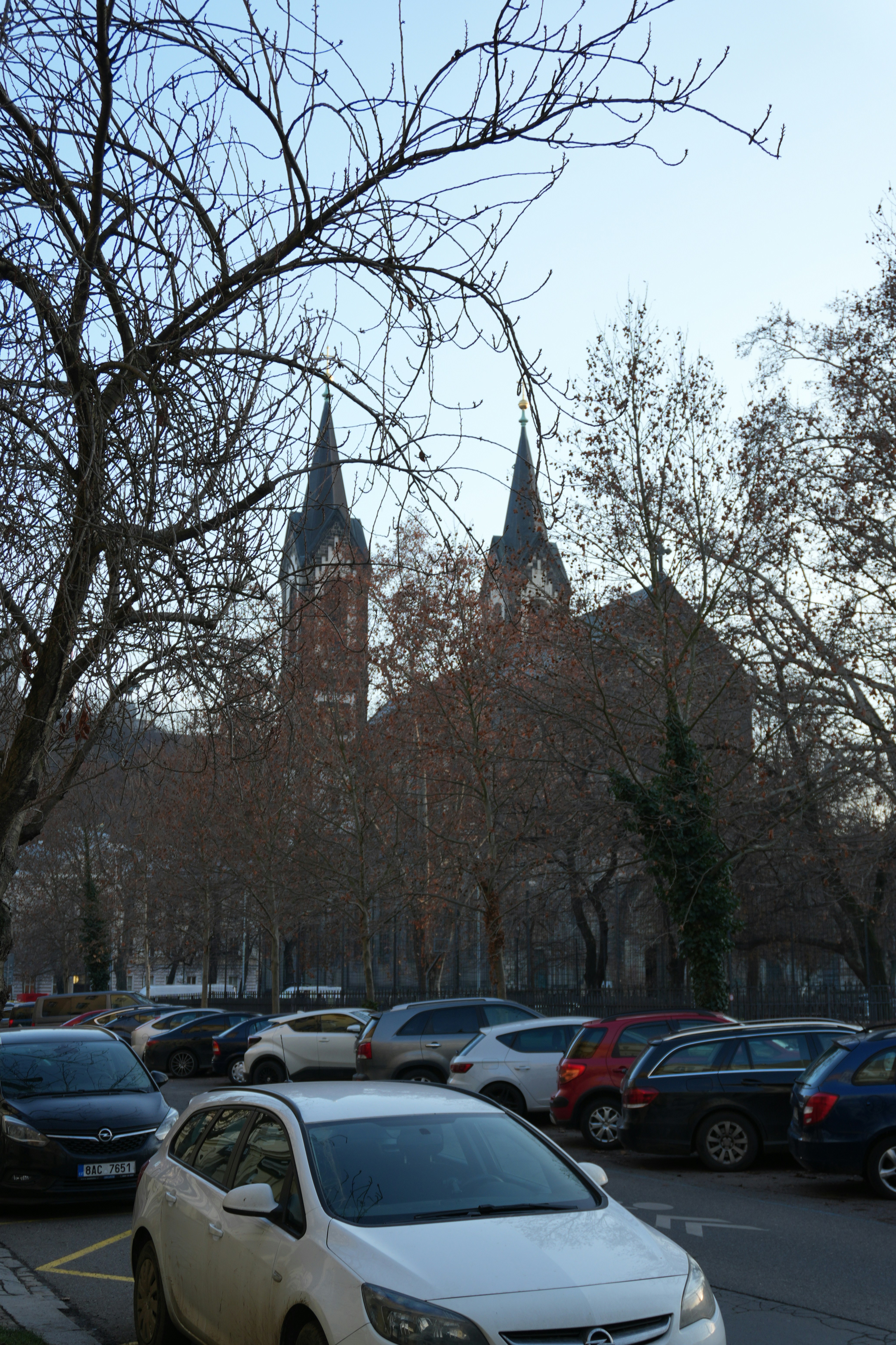Twin Spires Above the Winter Street Scene