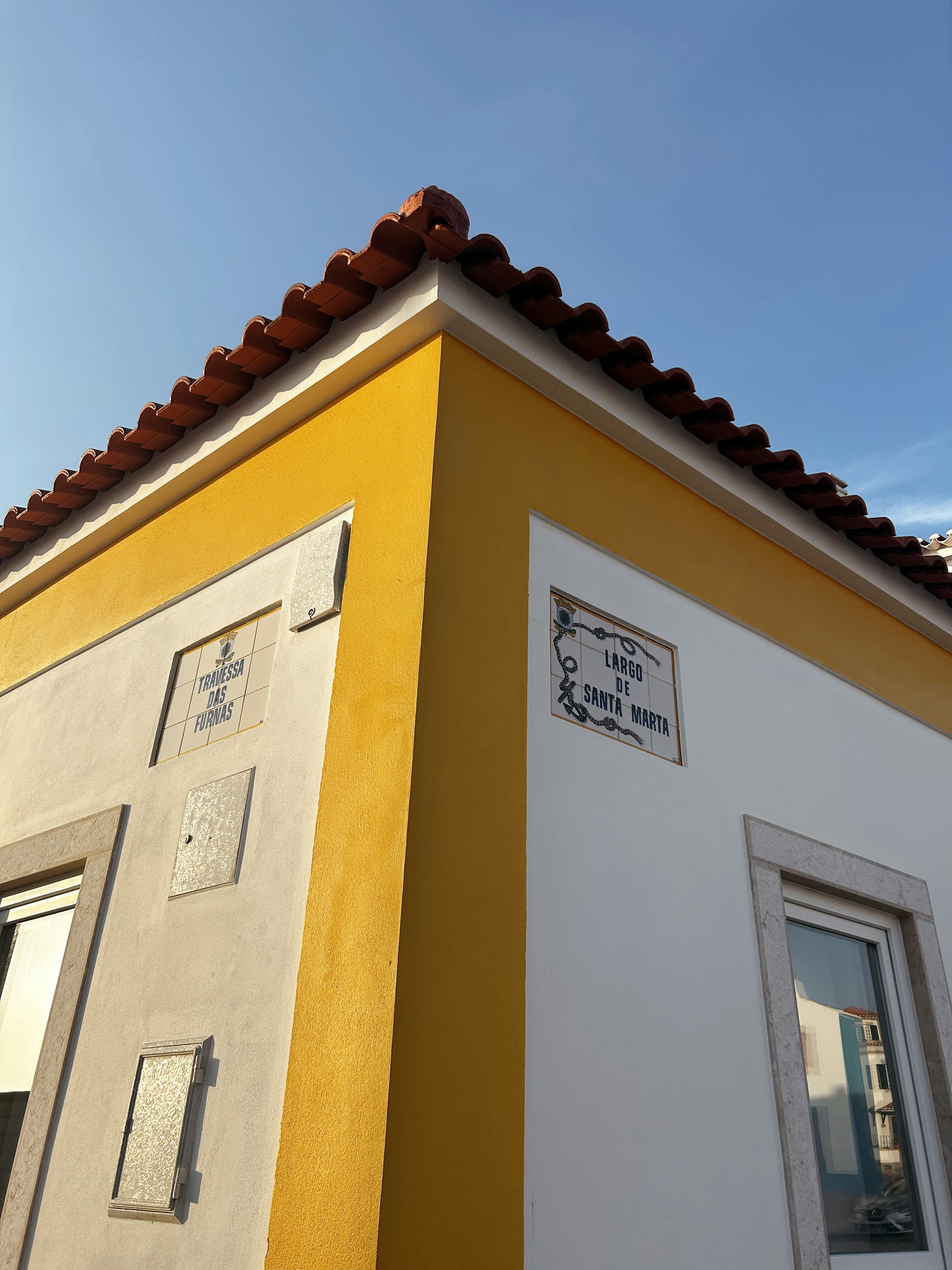 Corner of Sunlit Yellow and White — A Mediterranean Street Corner