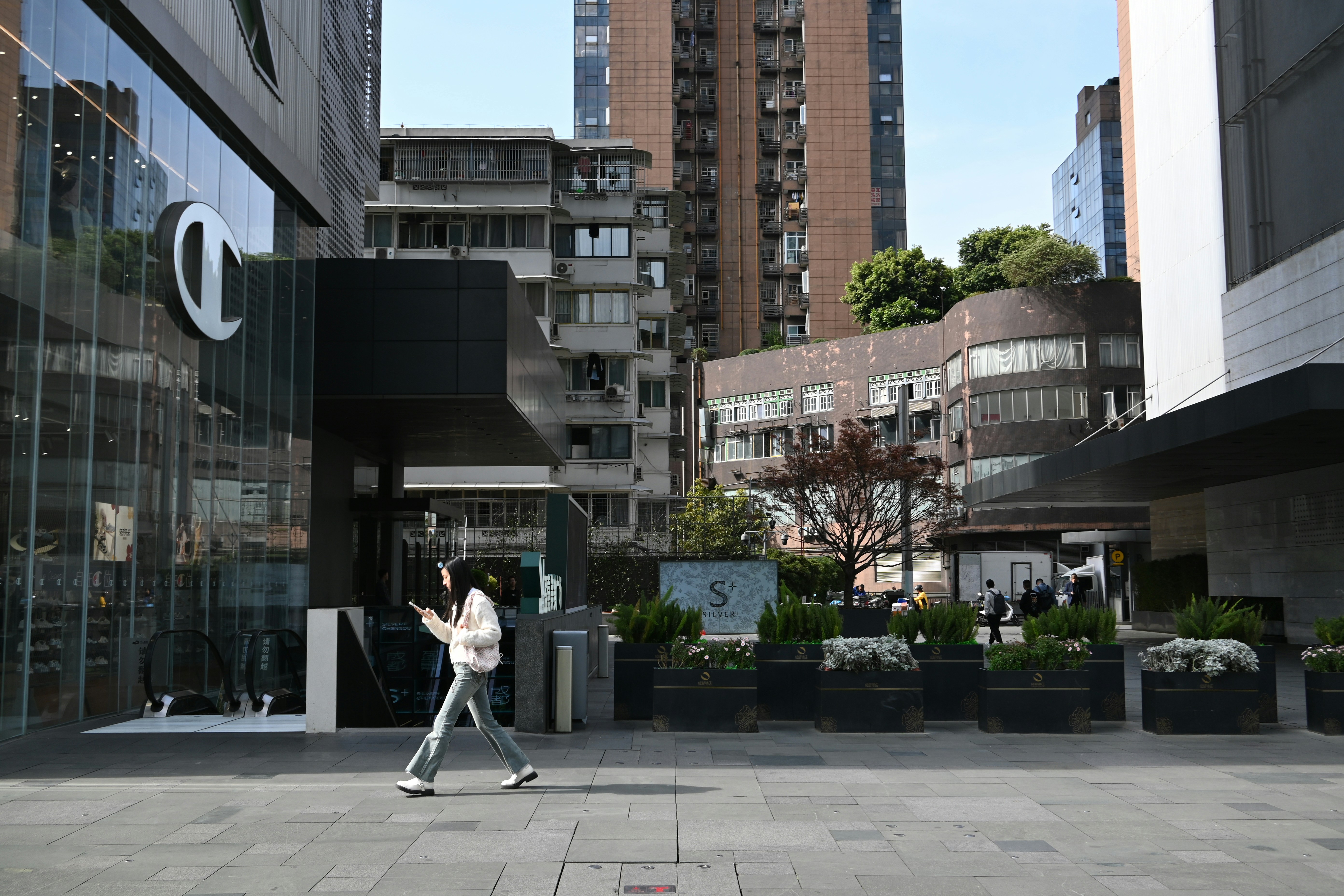 Cityscape Crossing: A Quiet Moment at the Pedestrian Corridor