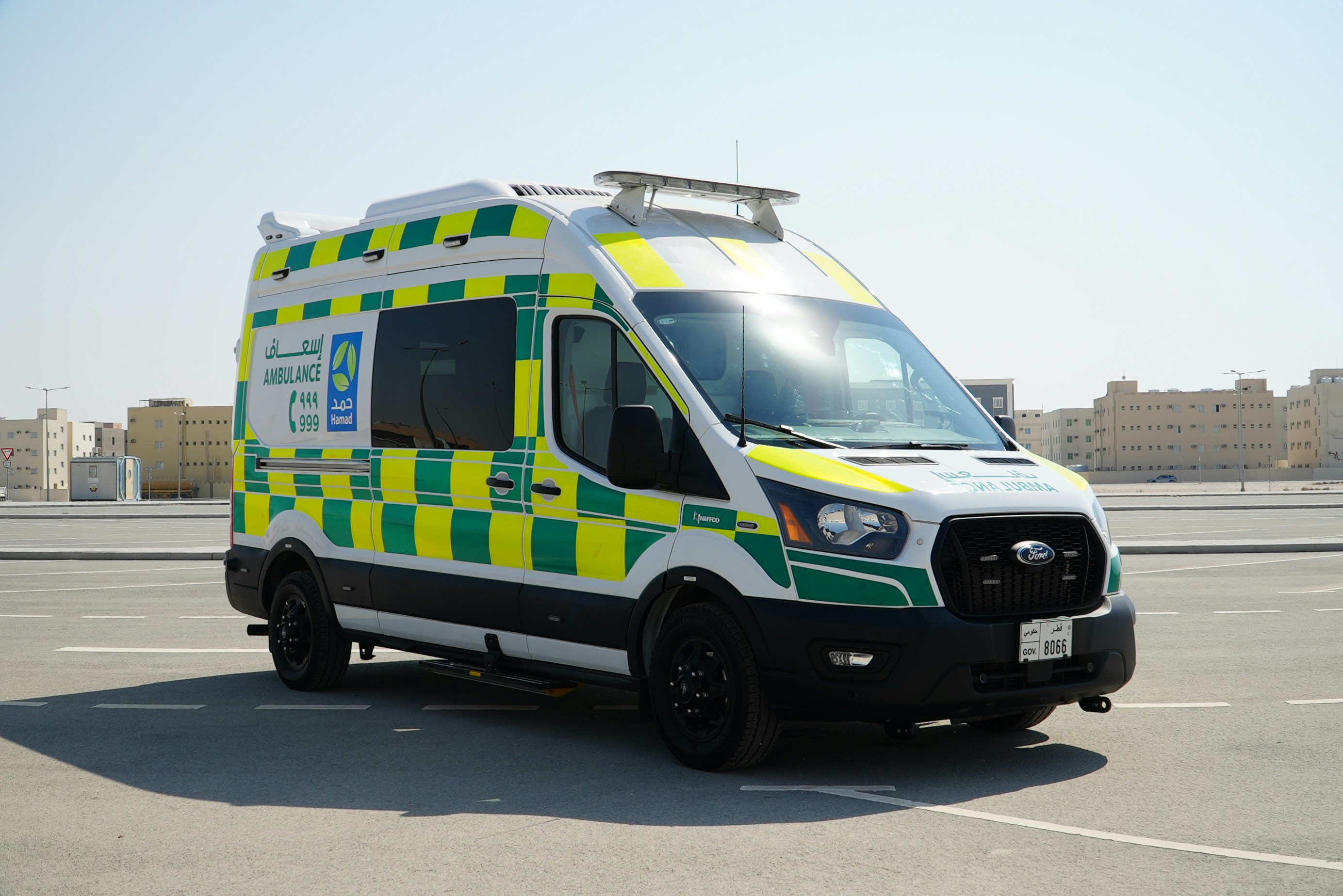 Emergency on the Horizon: A Police Medical Van at Sunlit Standstill