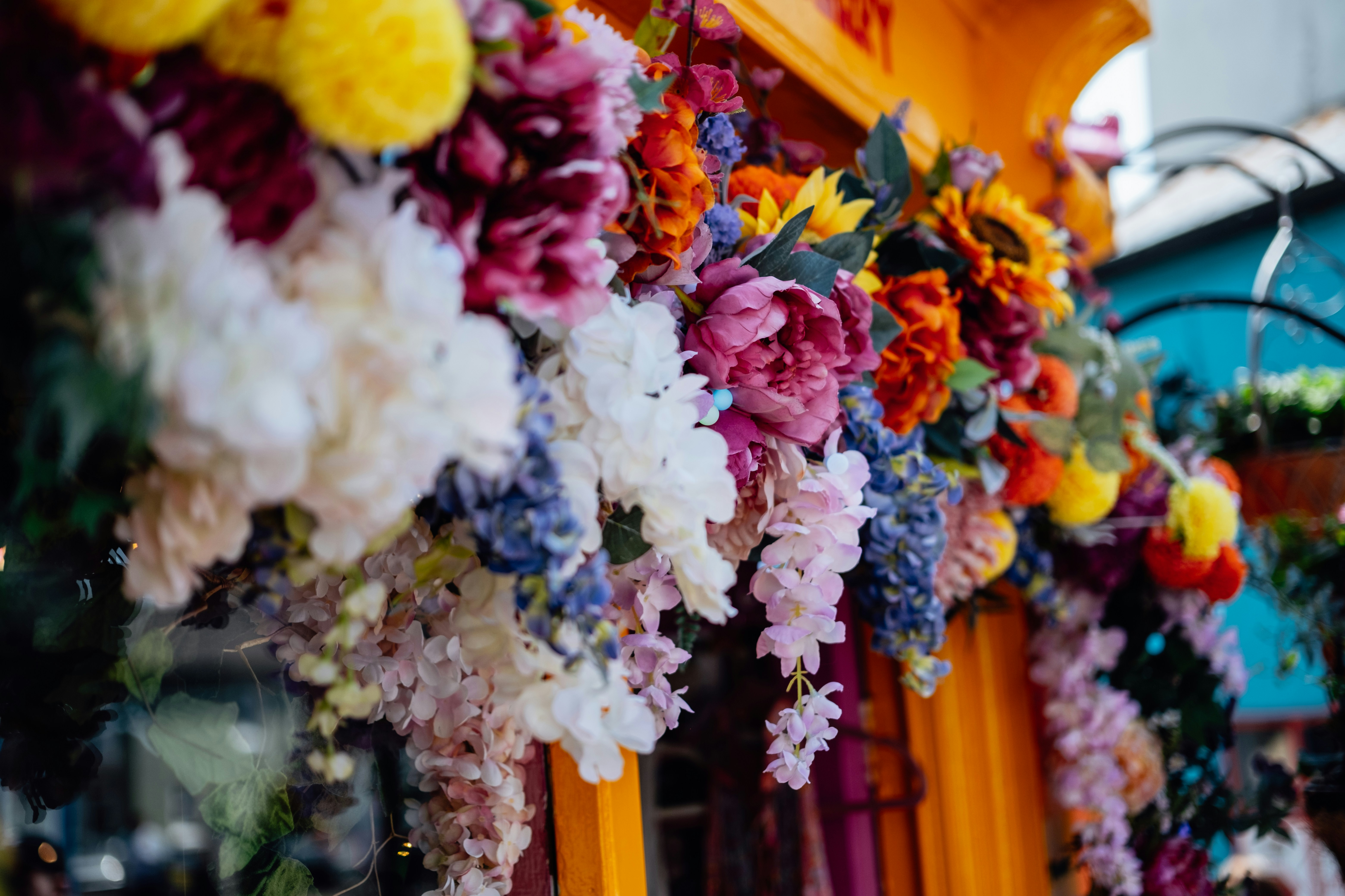 Floral Cascade on a Golden Facade