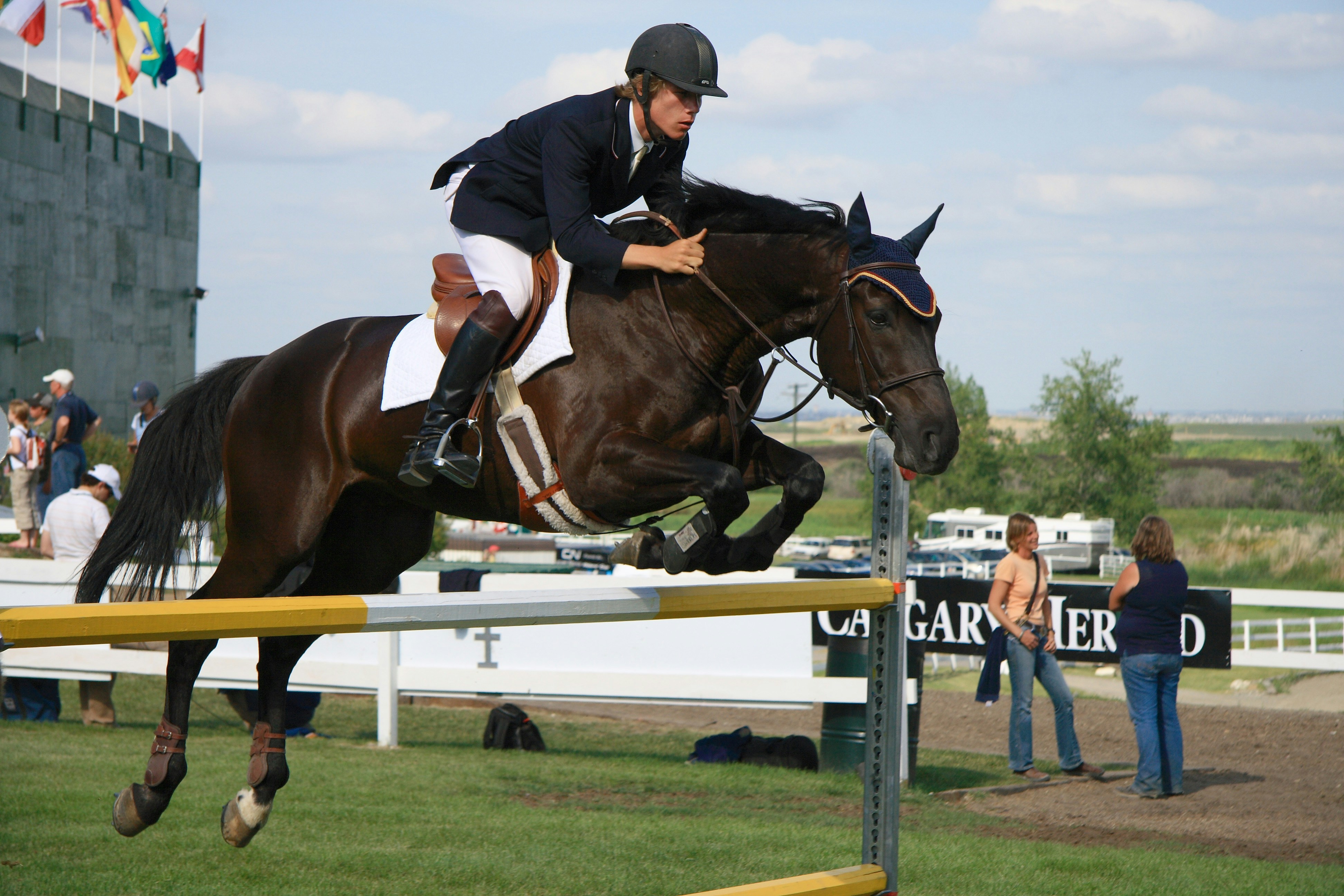 Leap at the Jump: Rider and Thoroughbred in Mid-Flight