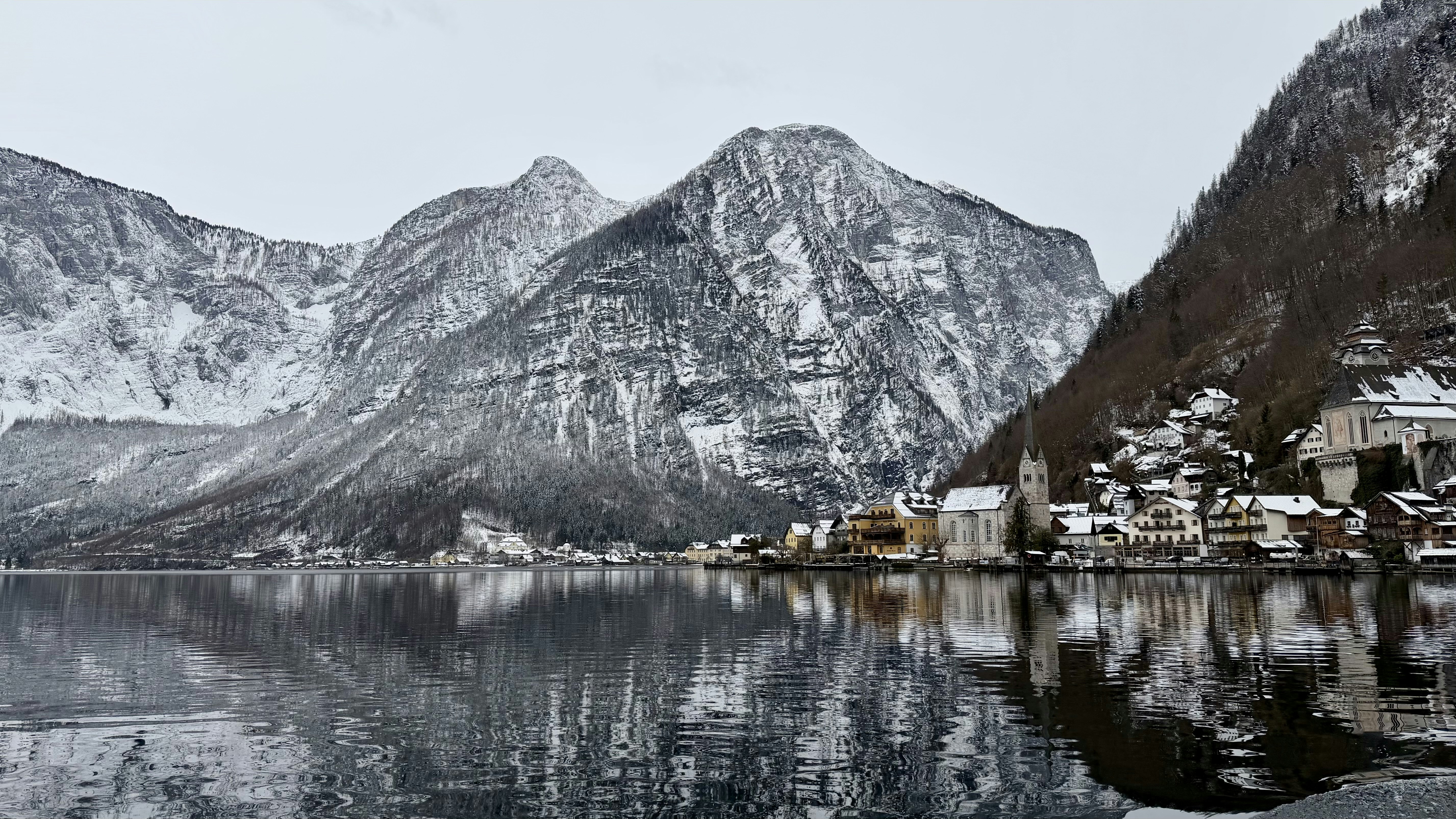Snow-kissed Alps Over a Quiet Alpine Village