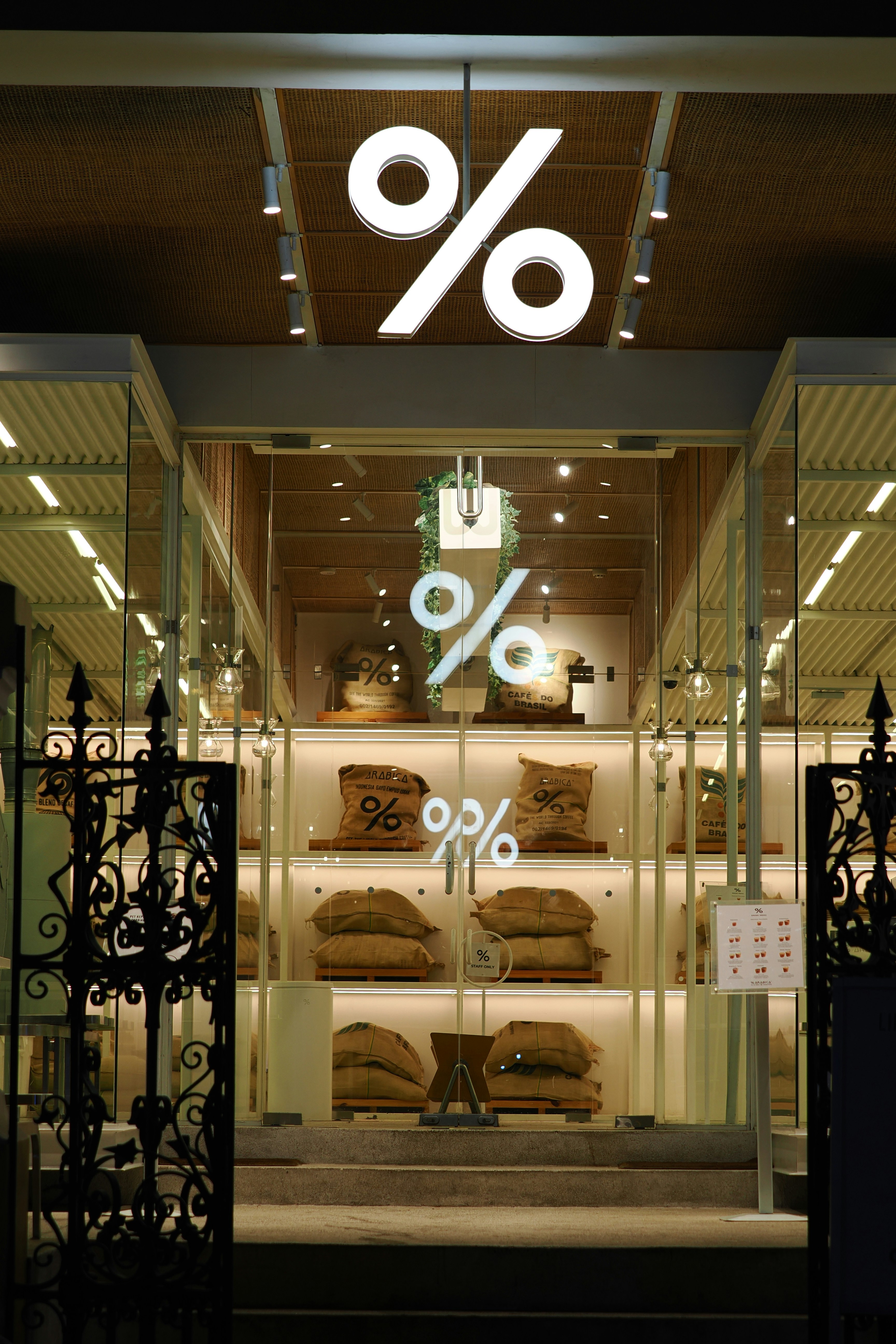 Shop Window Echoes: A Café of Percentages in Glass