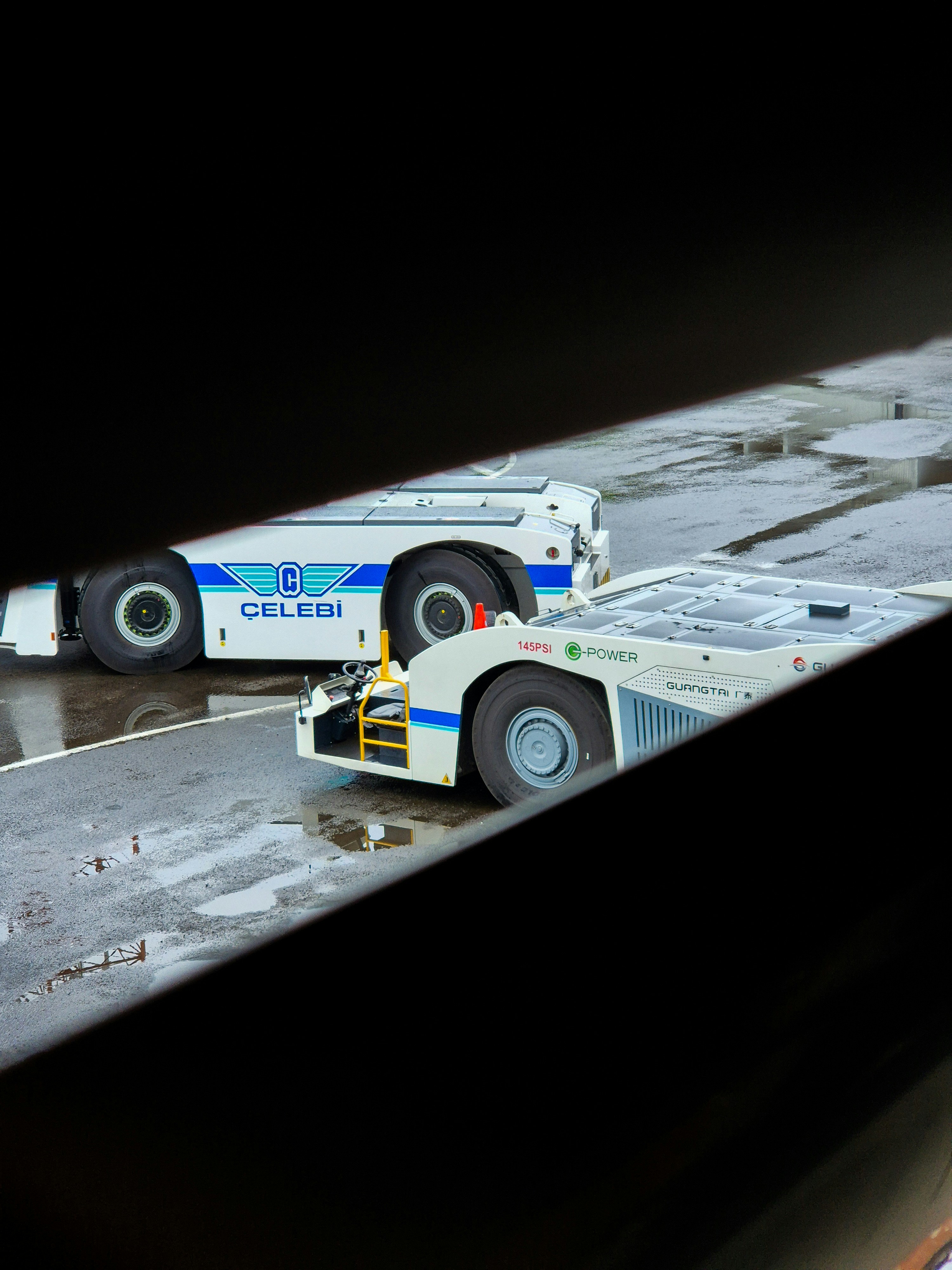 Ground Service Eyes: Jet Bridges and Tarmac in a Rainy Glimpse