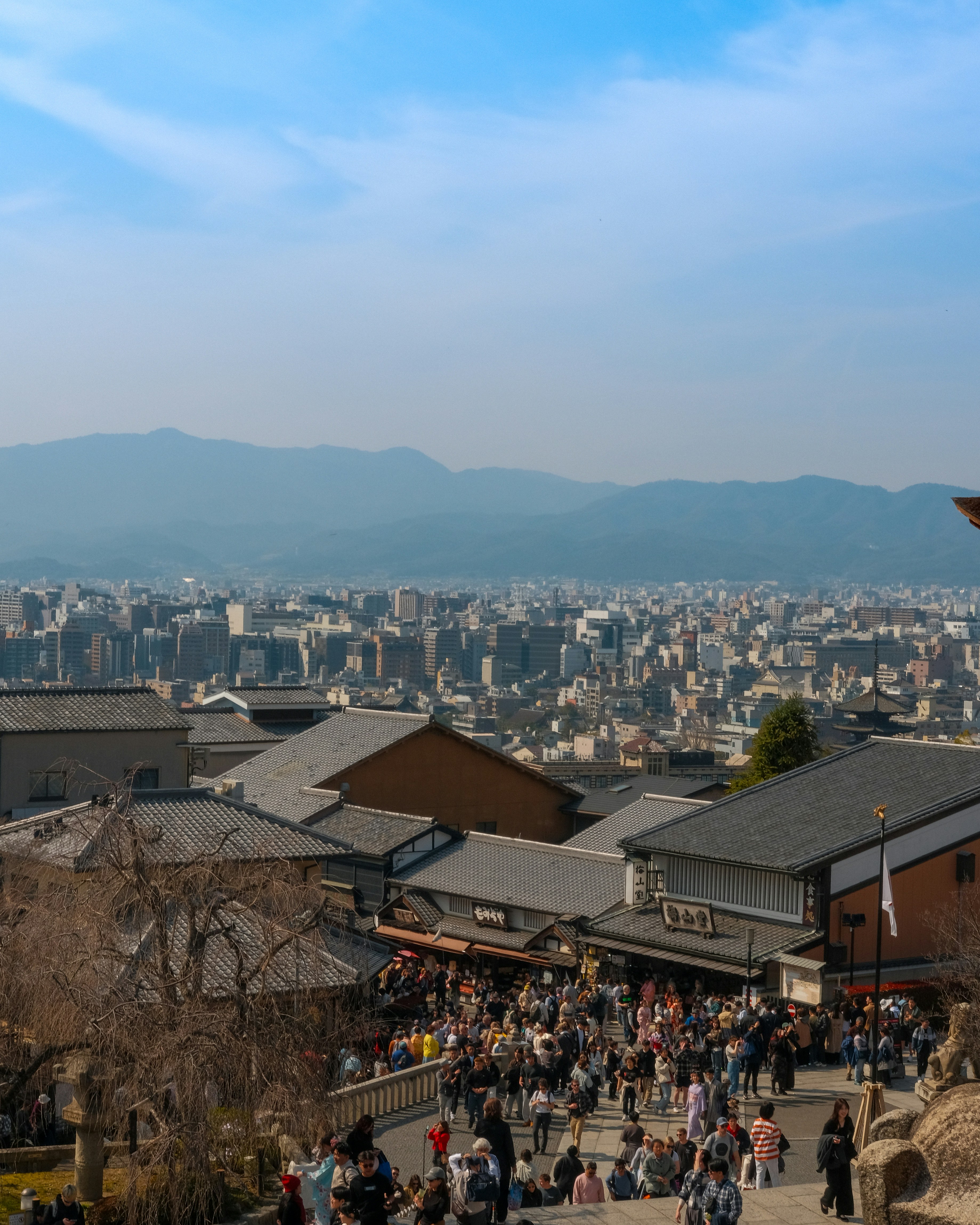 Temple Shadows Over a Sea of Rooftops: Visitors at a Historic Summit