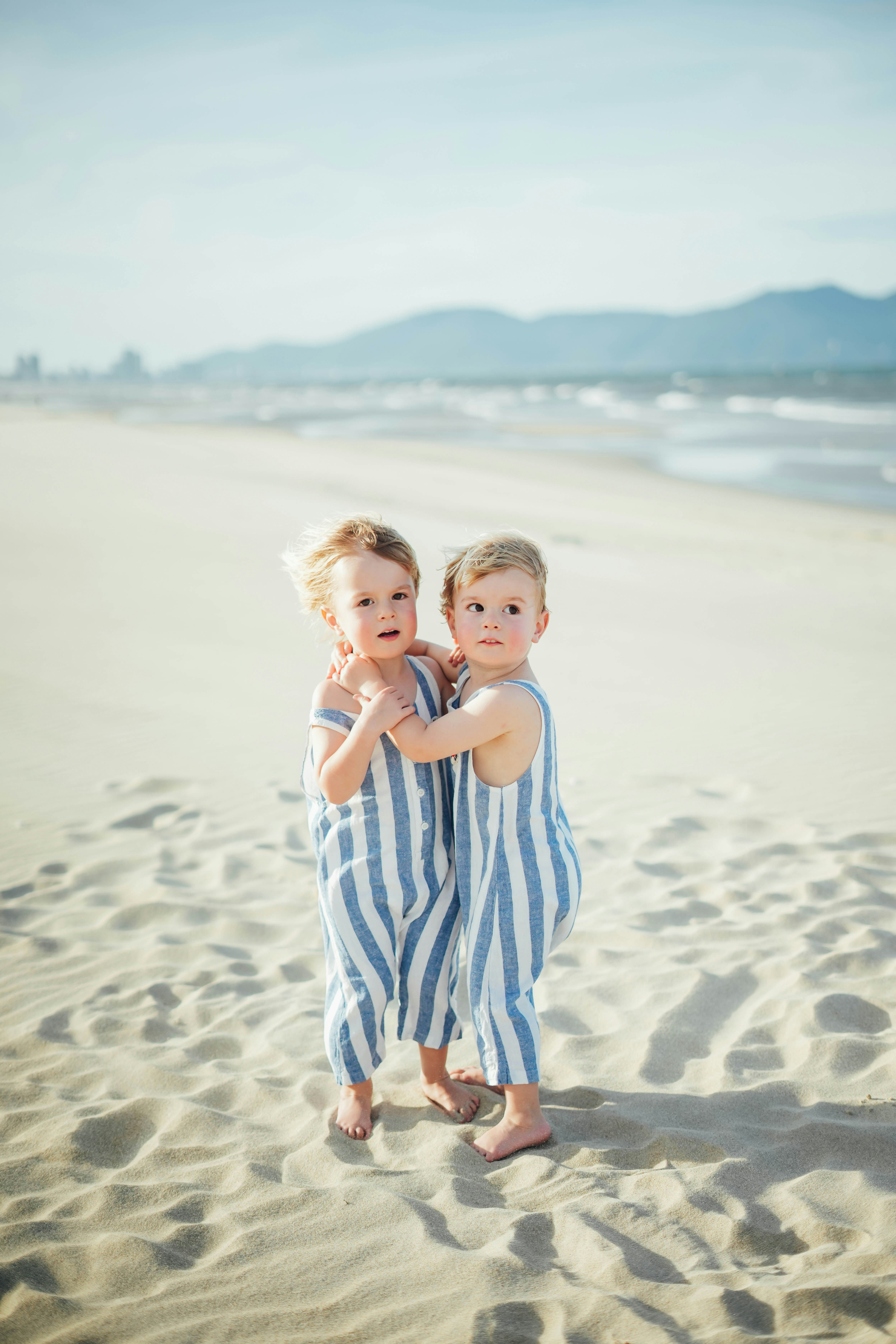 Twin Beach Companions in Striped Light