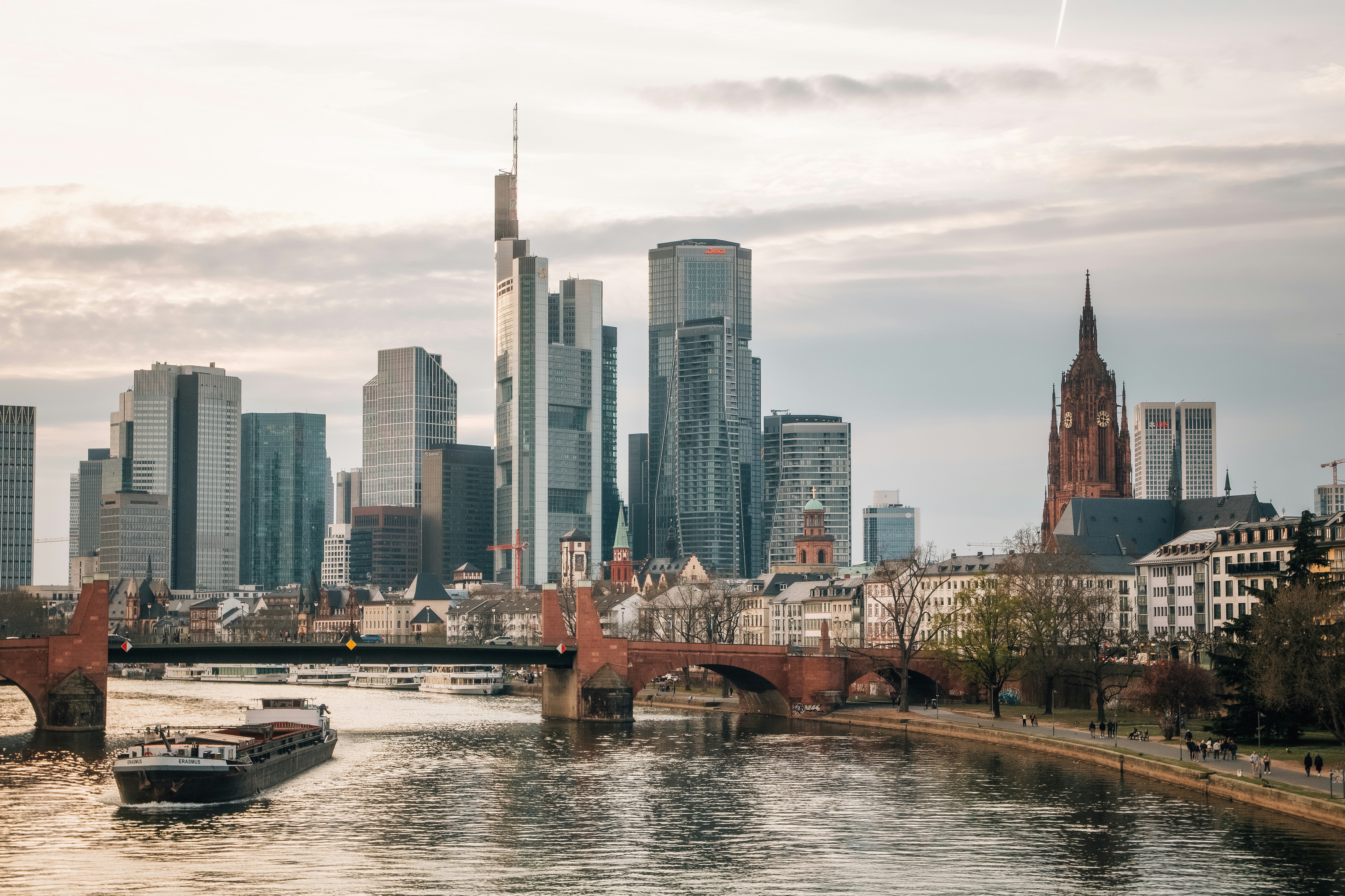 City Skyline Over the Rhine: A Riverbank Perspective